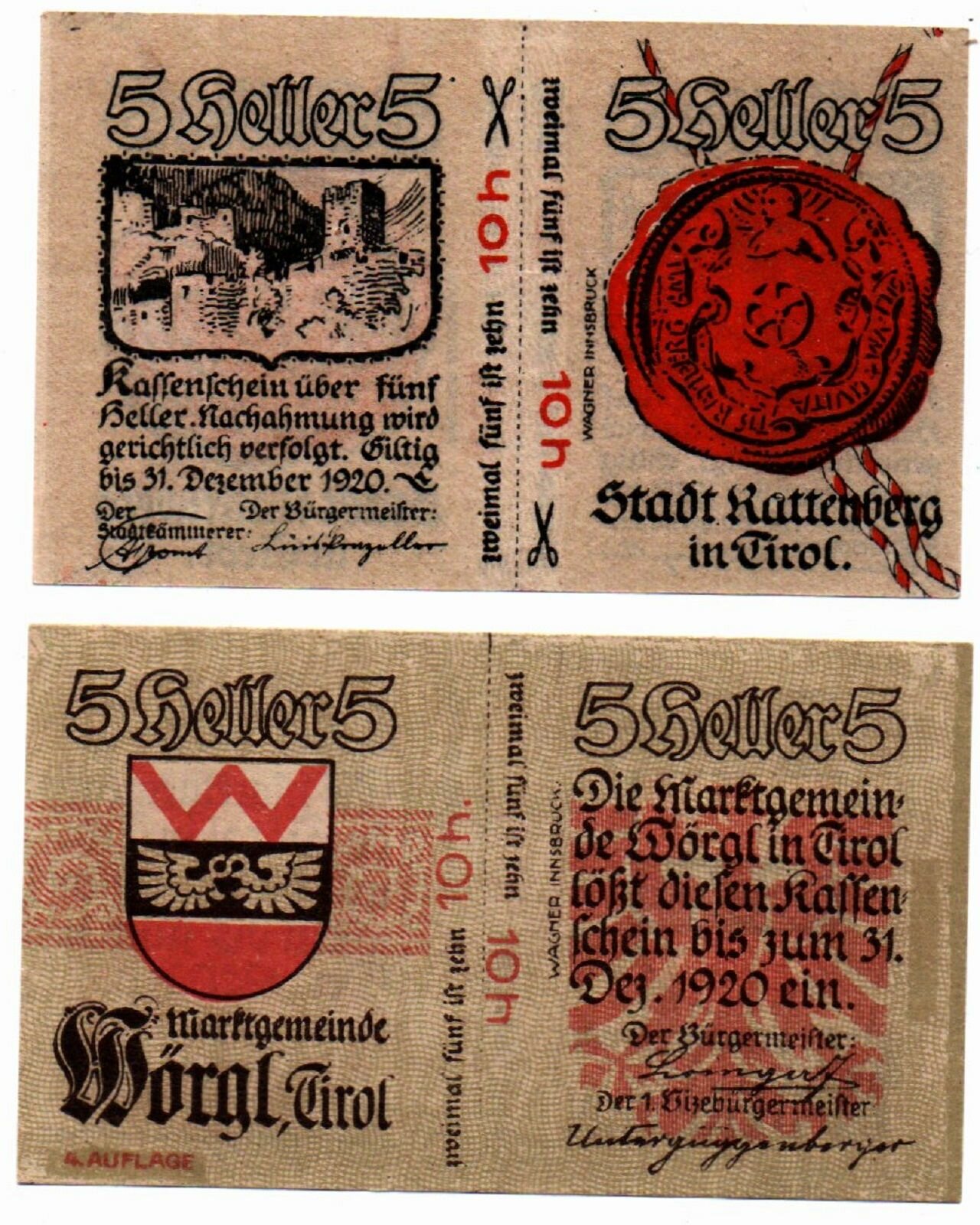 Нотгельд 10 пфеннигов 1920 год 80 *47 2 шт.