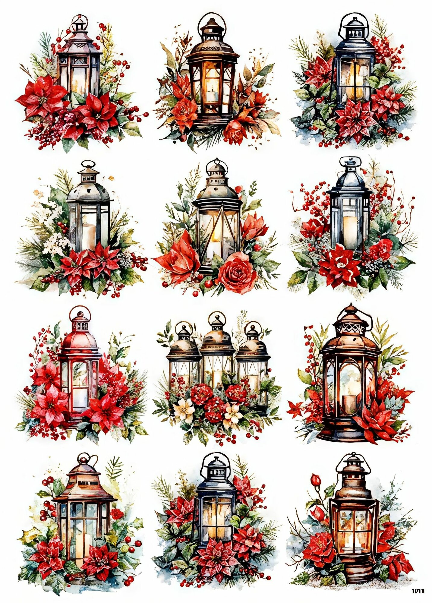 Декупажная карта About Time "Фонарики", A4, бордовая, красная, зеленая