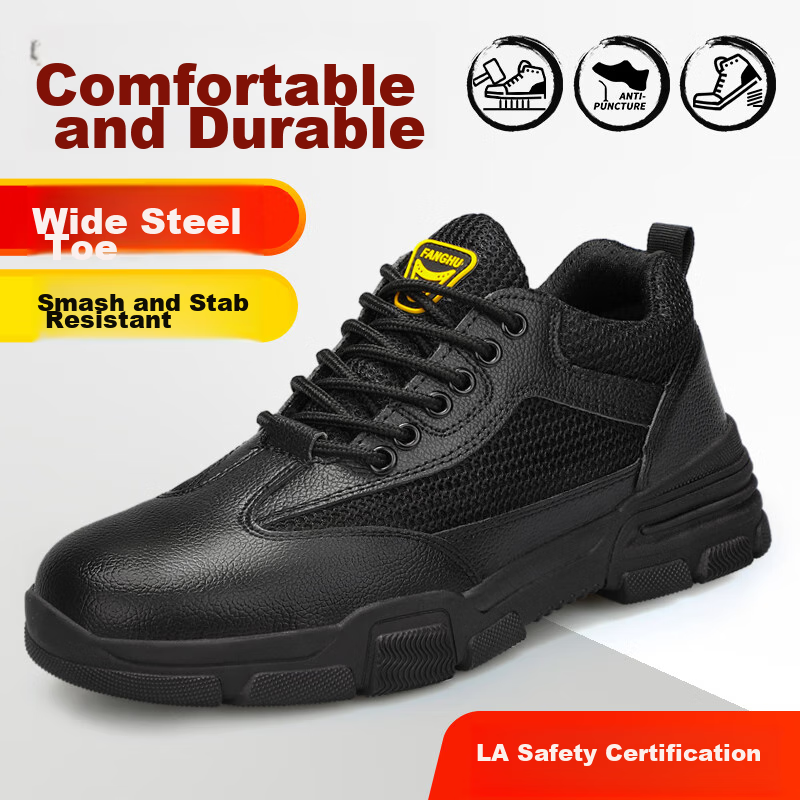 JUNBU Safety Shoes for Men with Steel Toe Cap, Anti-Smashing, Anti-Puncture, Lightweight, Soft Sole, Wear-Resistant, Construction Site Safety Work Functional Shoes 1020D Size 41