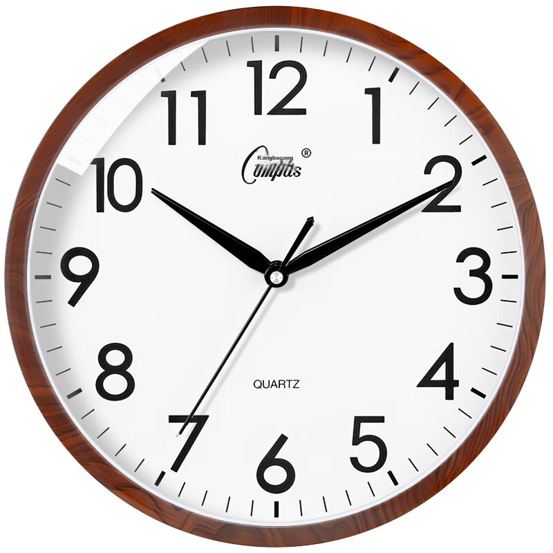 Compas Wall Clock for Living Room, Simple Quartz Clock for Living Room, Wall-Mounted Timepiece, C2877 Coffee Wood Color, 33.5cm