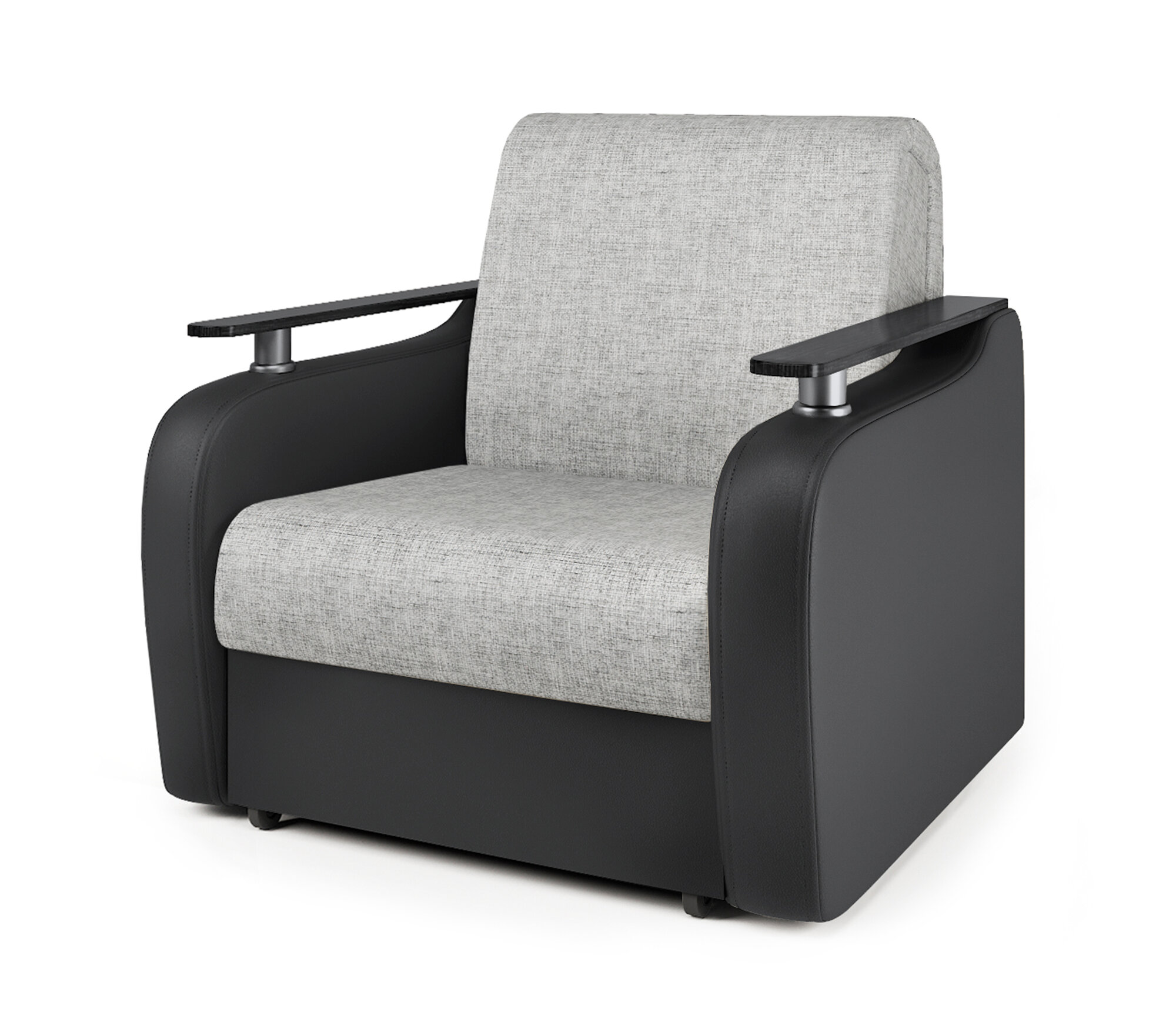 Кресло-кровать Шарм-Дизайн Гранд Д 80х194 см, аккордеон, раскладное кресло, экокожа черная и серый шенилл