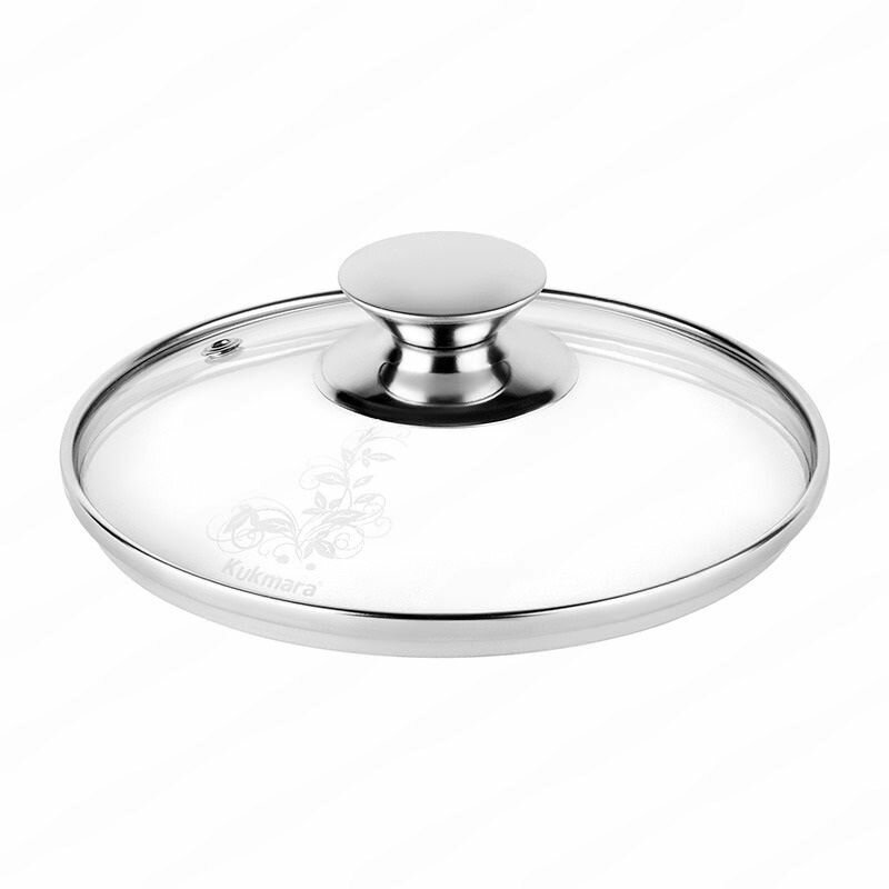 Крышка для сковороды Kukmara диаметр 18 см, стекло с ободком из нержавеющей стали, с деколью