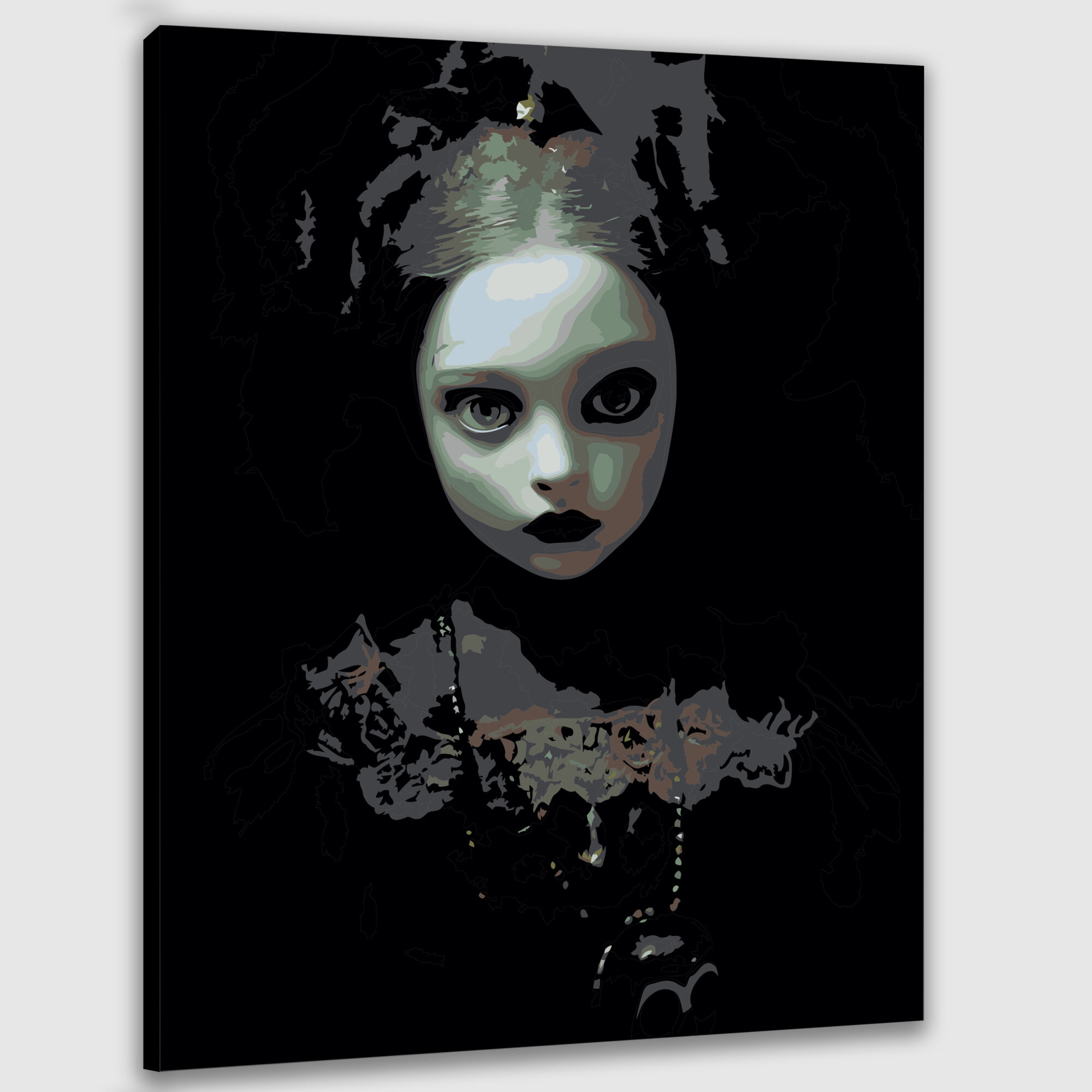 Картина по номерам 40x50 см, фотография, кукла, мистическая аура, рассеянный свет, тени, бархатный фон