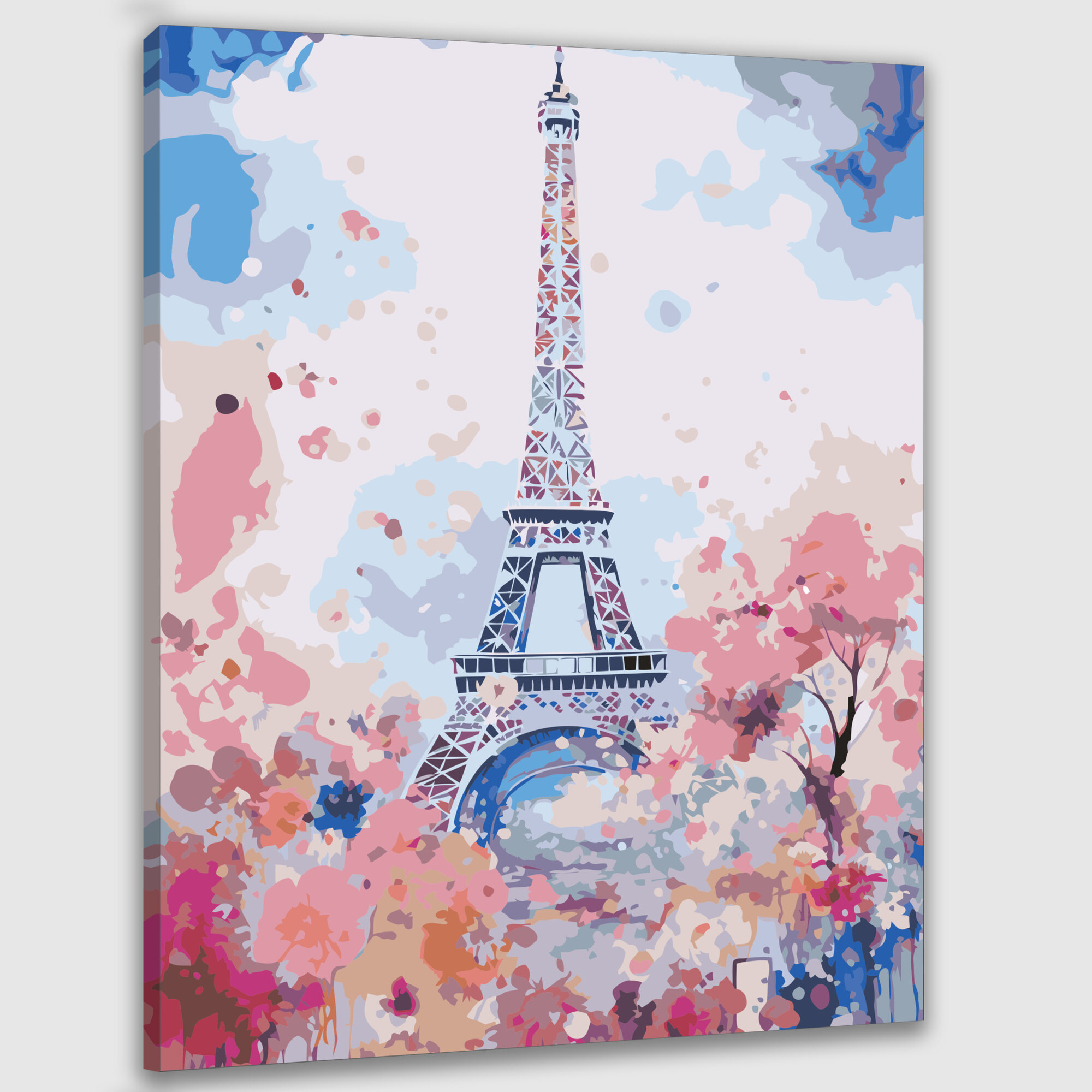 Картина по номерам 40x50 см, картина, акварель, Эйфелева башня, Париж, горизонт, цвета, мазки кисти, движение, цветы