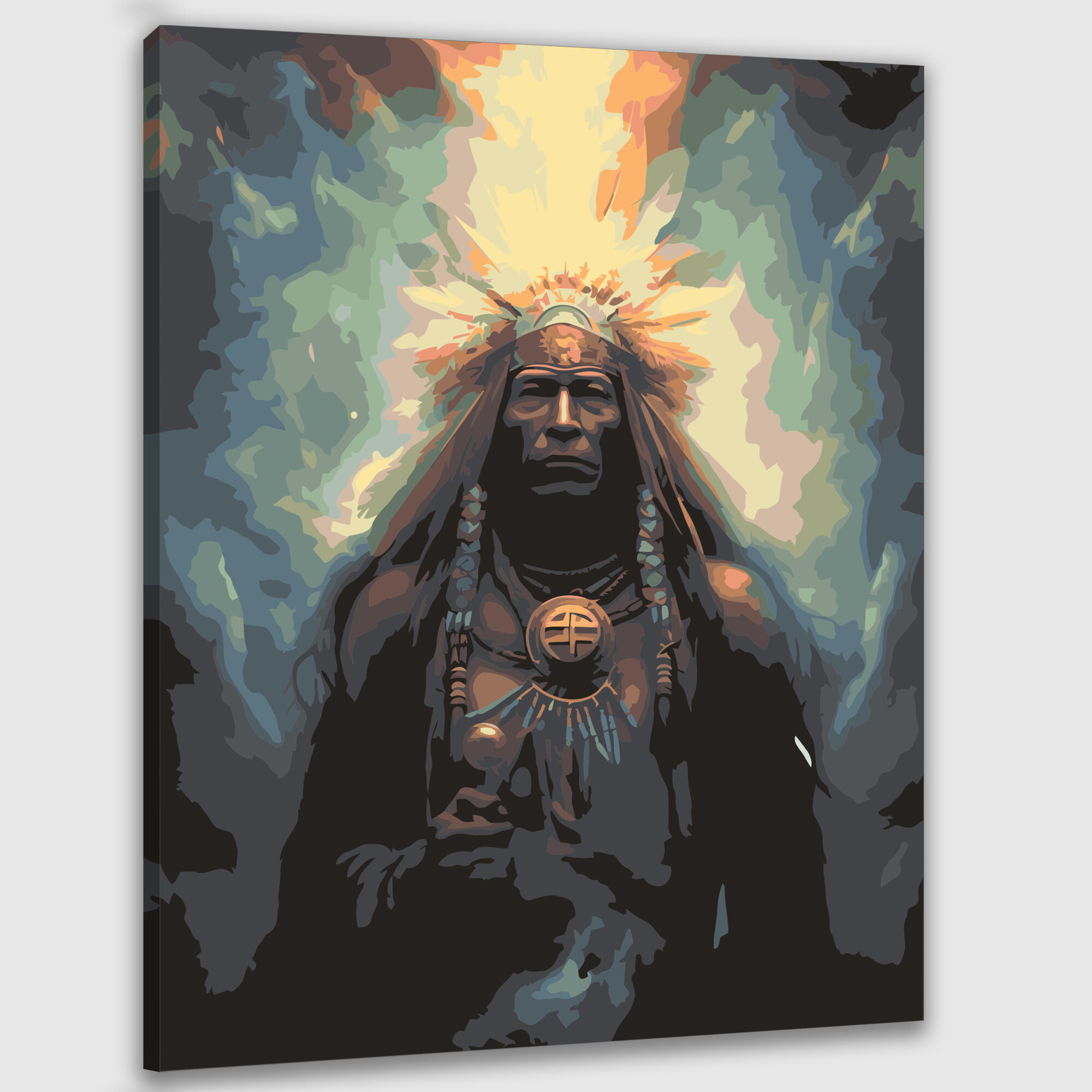 Картина по номерам 40x50 см, шаман, могущественный, клубящаяся аура, мистическая энергия, ритуалы защиты