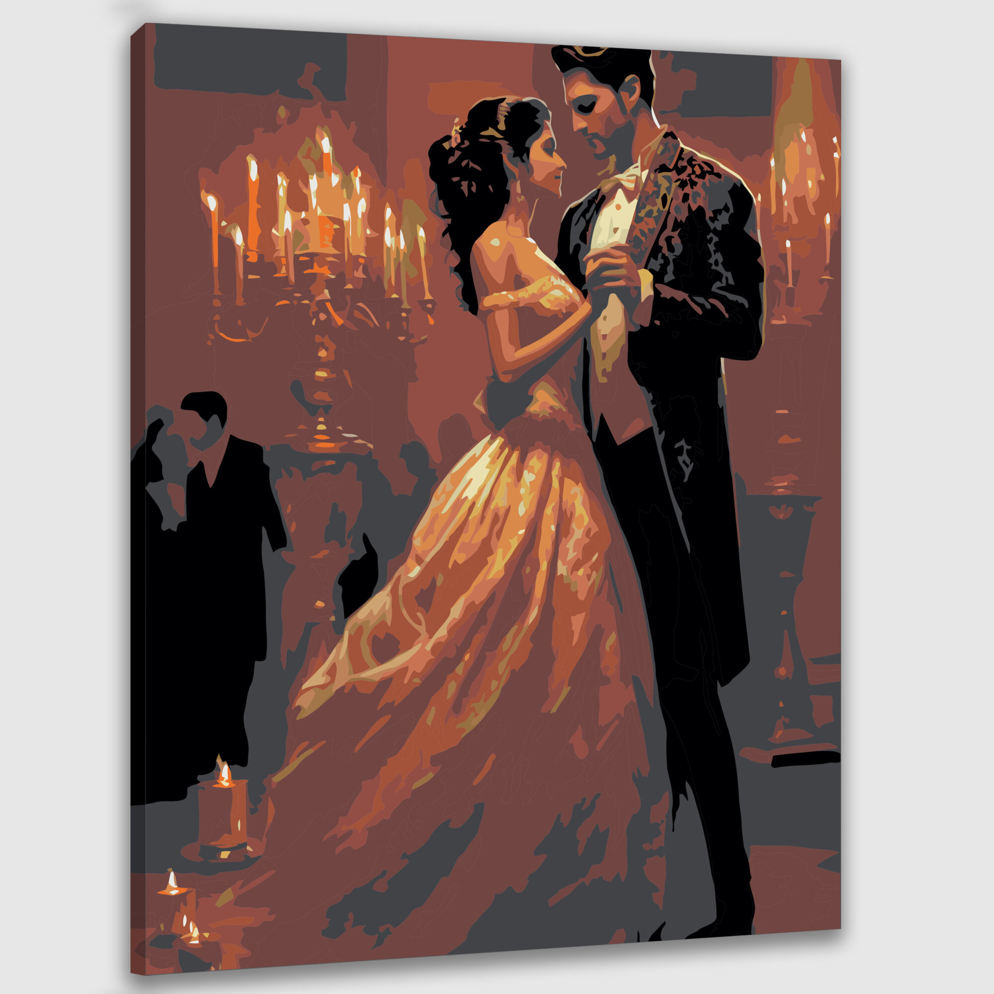 Картина по номерам 40x50 см, картина маслом, вечная любовь, король, королева, бальный зал, золотые вставки