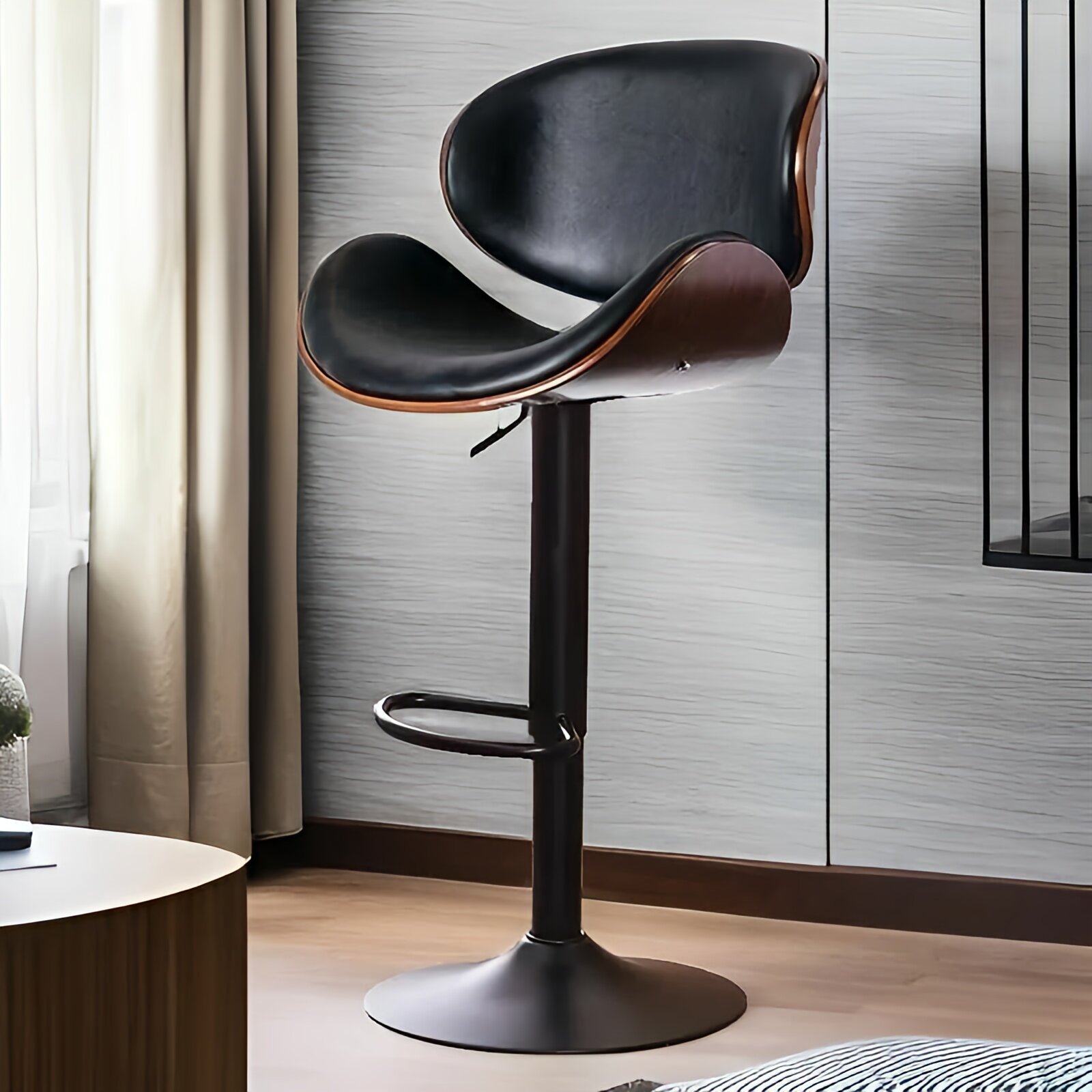 Барный стул, поворот на 360°, металл, искусственная кожа, чёрный, высота 60 см