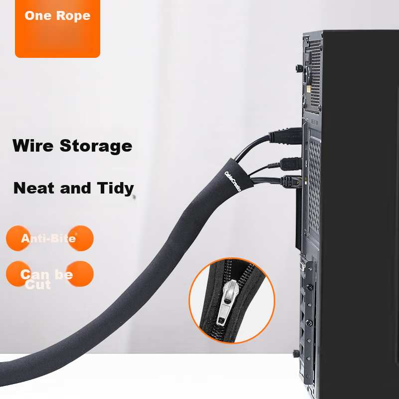 CABLE CREATION Yizheng DZ171 Cable Management Organizer, Wire Organizer with Zipper, Cable Wrap, Wire Storage Tube, Power Cord Protector, 0.5 Meter, Black
