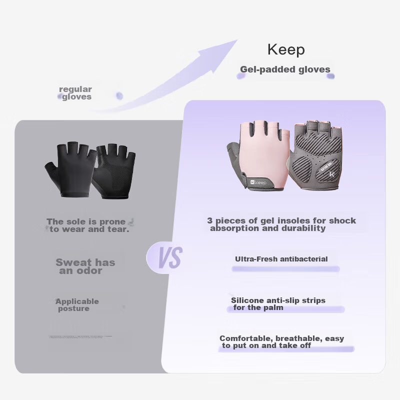 Keep Fitness Gloves for Men And Women, Gel 3D Palm Pads, Sports Equipment Training, Cycling Half-Finger Non-Slip Wrist Guard, Cloud Pink, Size L