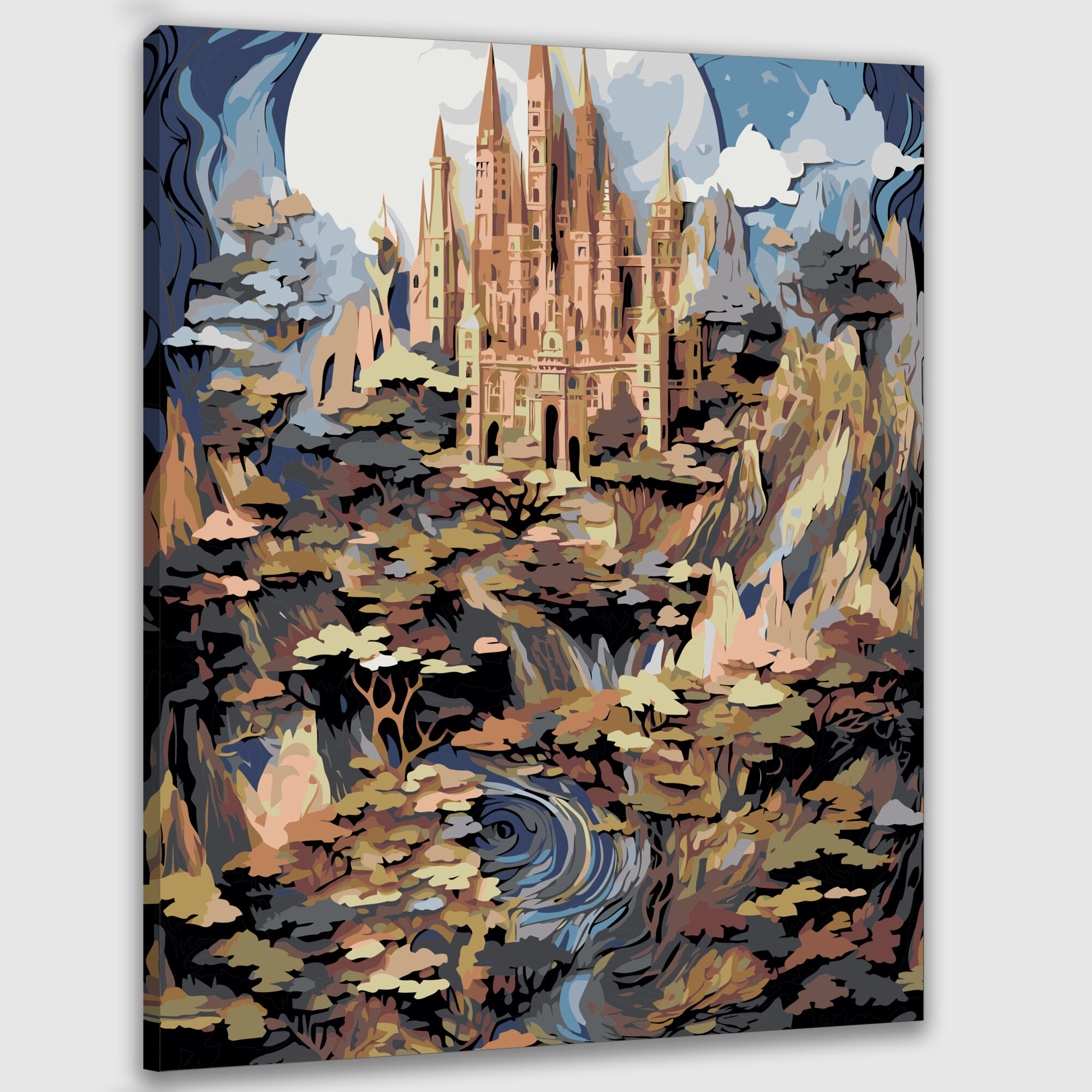 Картина по номерам 40x50 см, медиа-коллаж, карта сказок, старинные книги, текстурированная бумага, волшебные царства