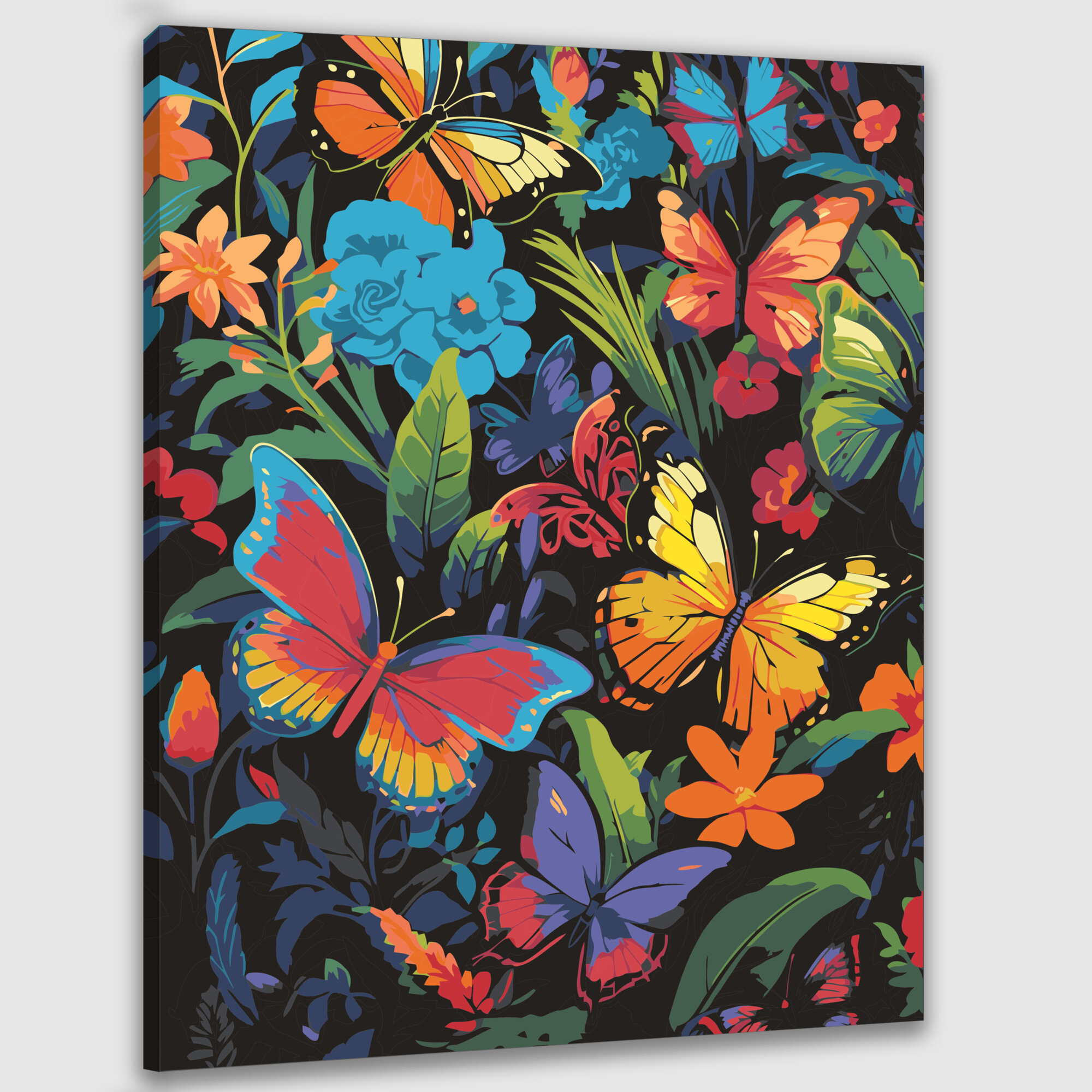 Картина по номерам 40x50 см, картина, цифровая, яркая, калейдоскоп, бабочки, разноцветные, порхающие, сад, пышный