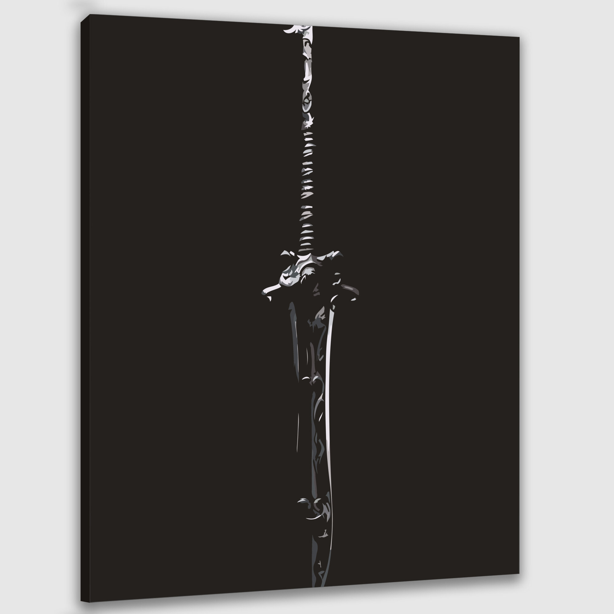 Картина по номерам 40x50 см, черно-белая фотография, Меч смерти, меч, темная поверхность, отражение, клинок