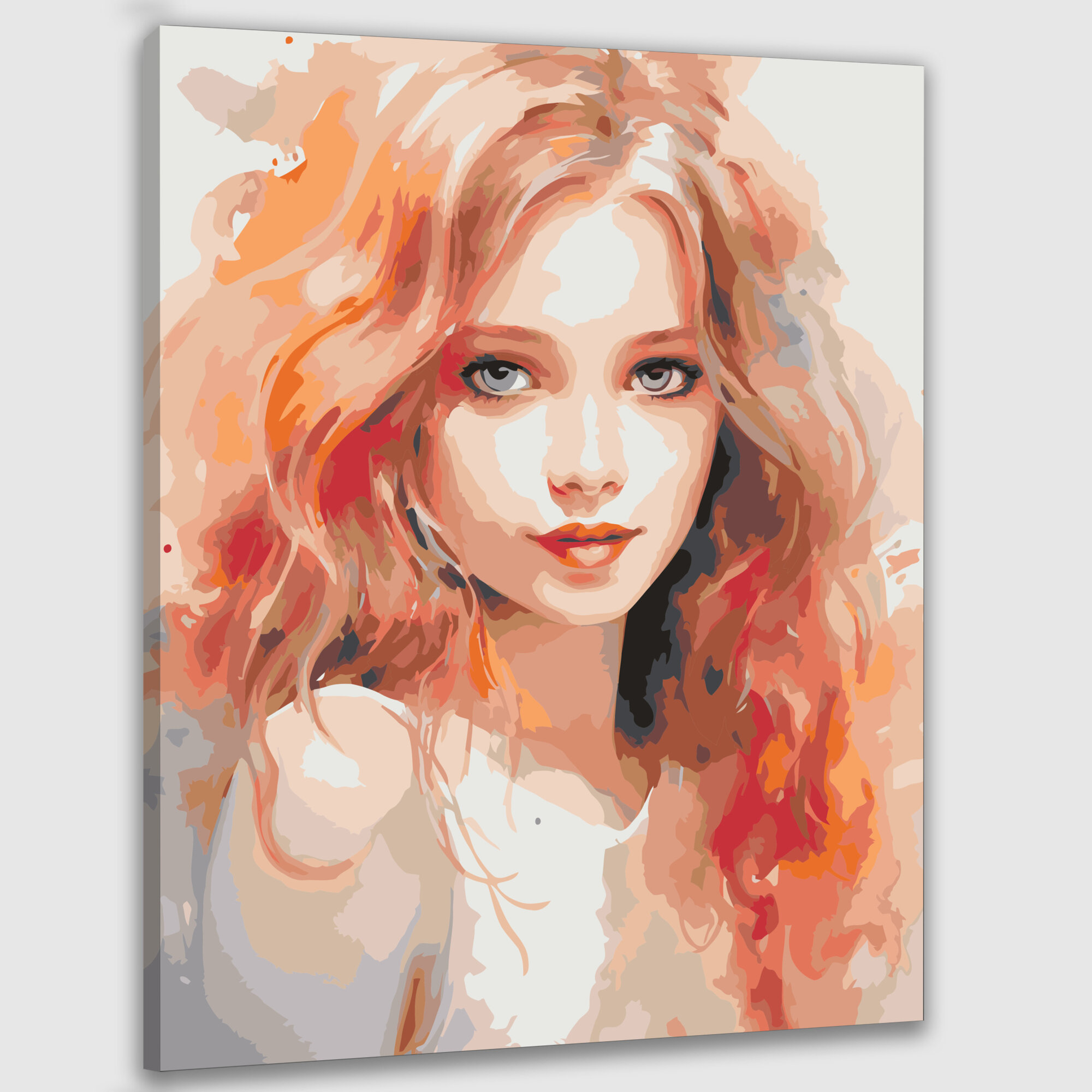 Картина по номерам 40x50 см, акварельная картина, девушка, тонкие черты лица, фарфоровая кожа, розовый оттенок