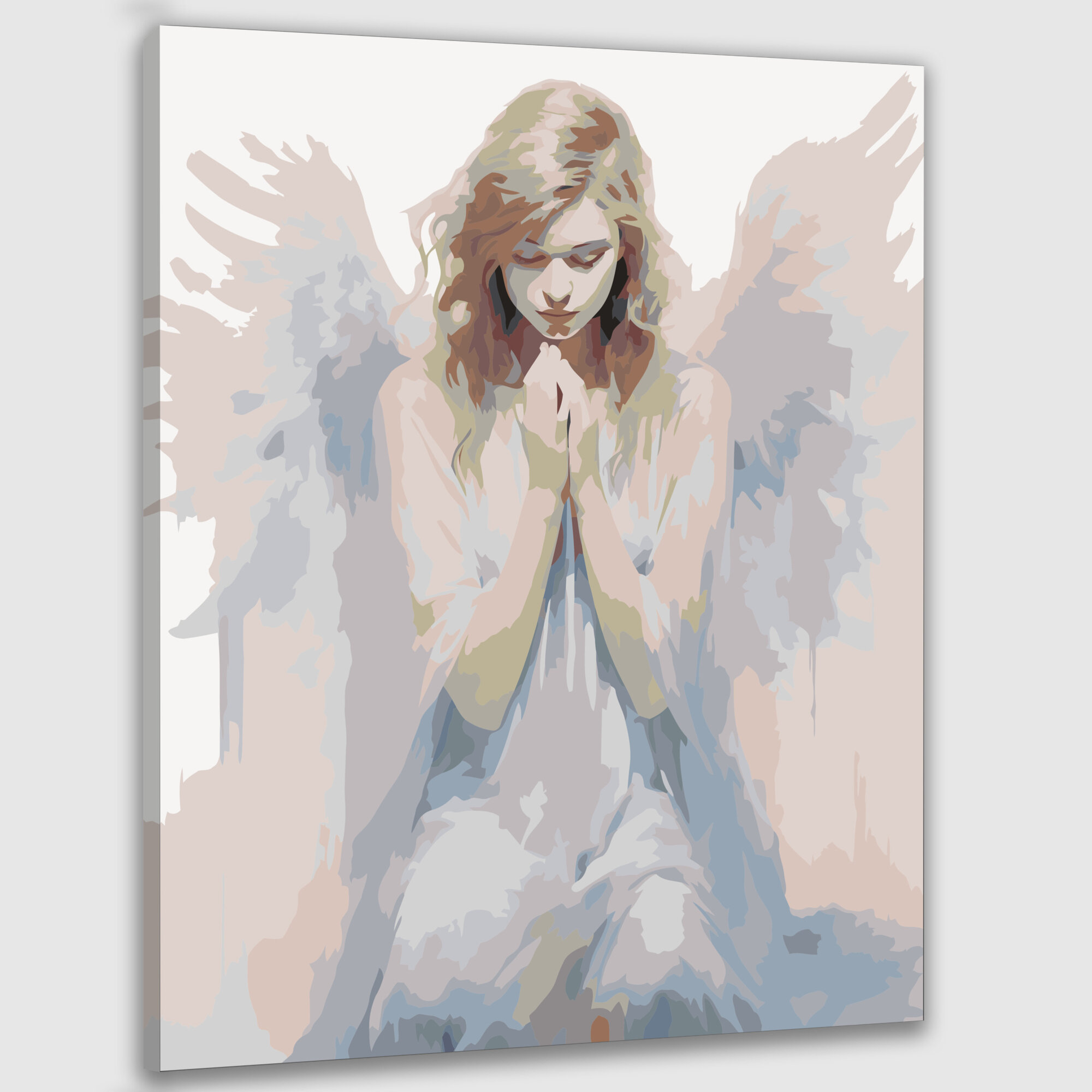 Картина по номерам 40x50 см, акварельная картина, ангел, благочестивая молитва, полупрозрачные крылья, трепещут