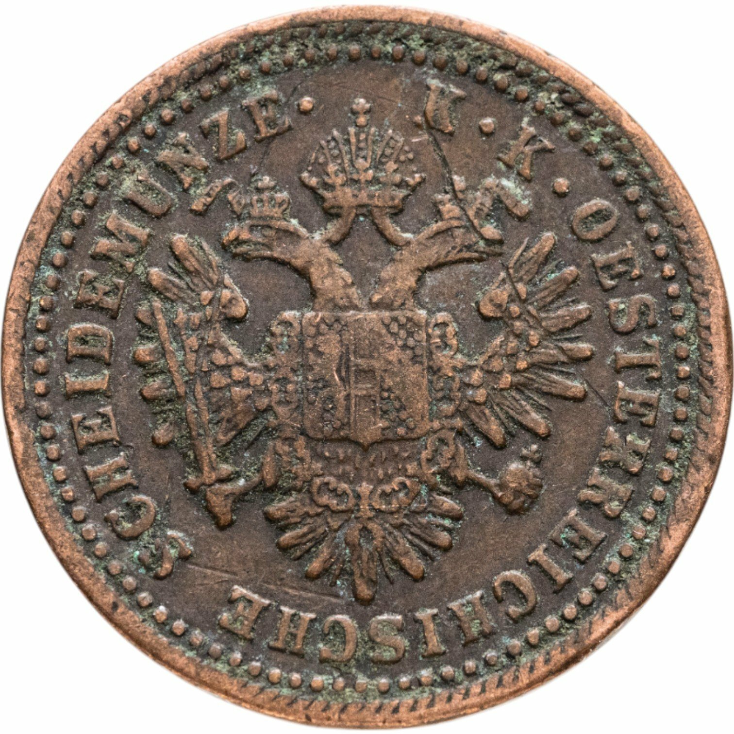 Австрия 1 крейцер 1851, Медь, в сохранности VF