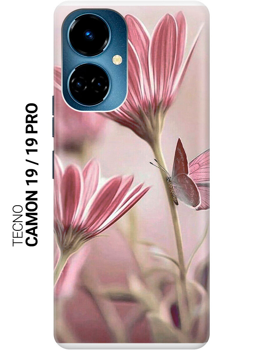 Силиконовый чехол на Tecno Camon 19 / 19 Pro / Техно Камон 19 / 19 Про с рисунком "Бабочка на розовом цветке"