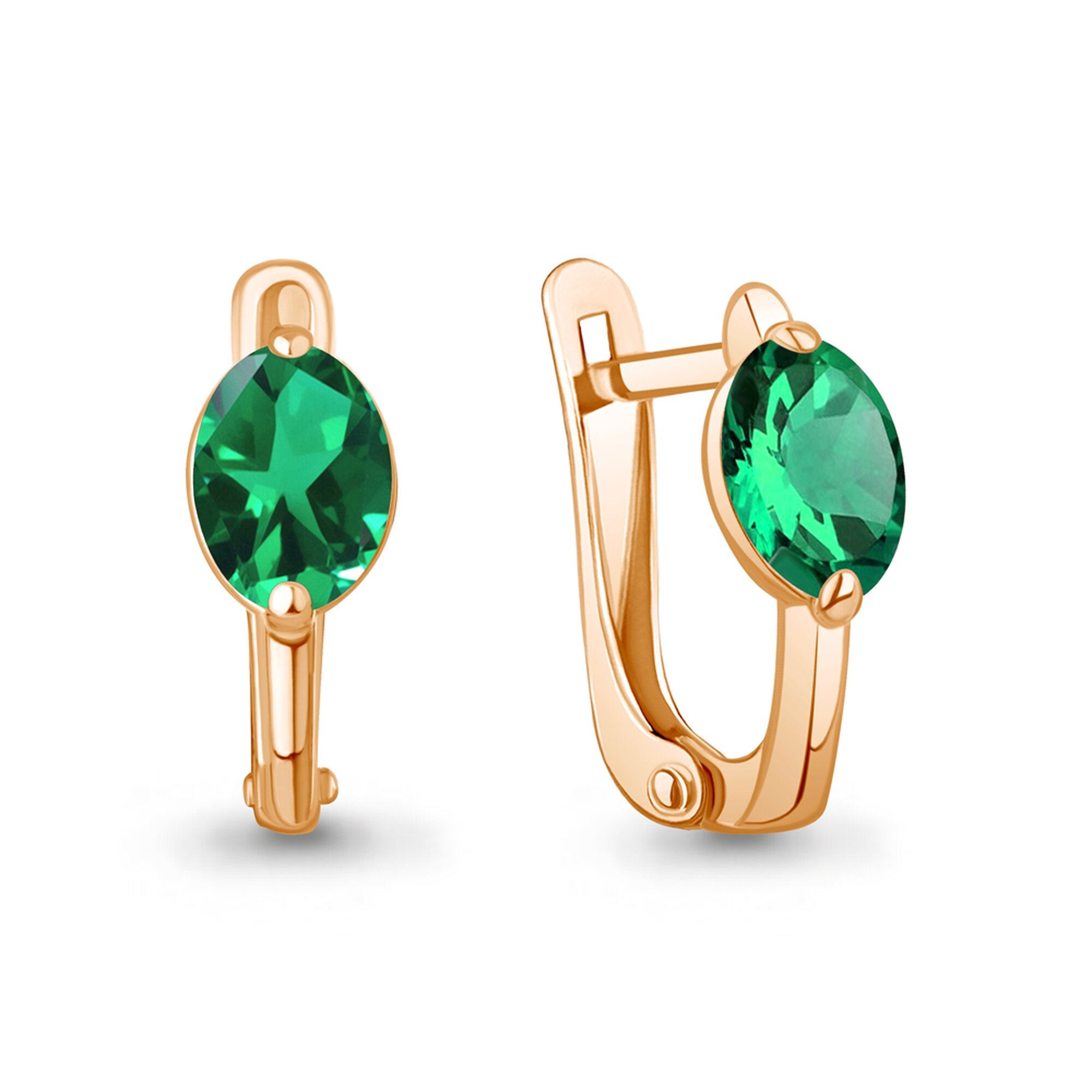 Серьги, серебро, 925 проба, золочение, изумруд синтетический