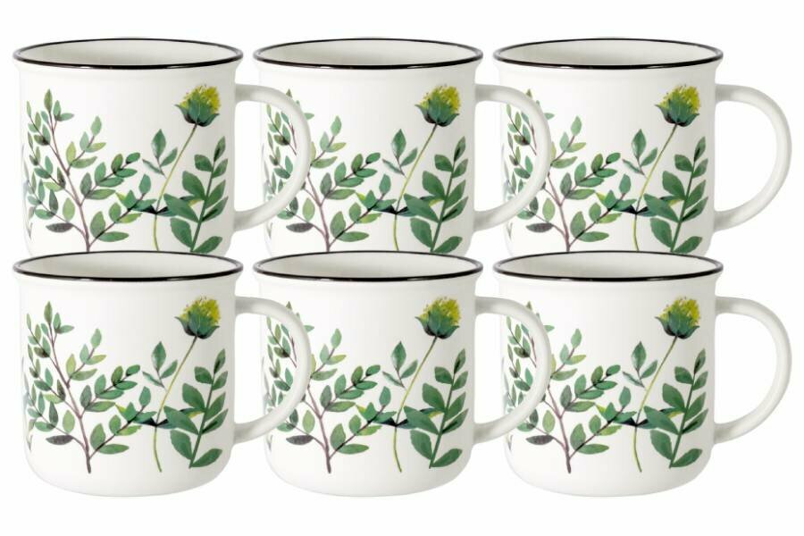Набор 6 кружек, 400 мл, фарфор N, белая, Летний луг, Herbarium (Anna Lafarg)