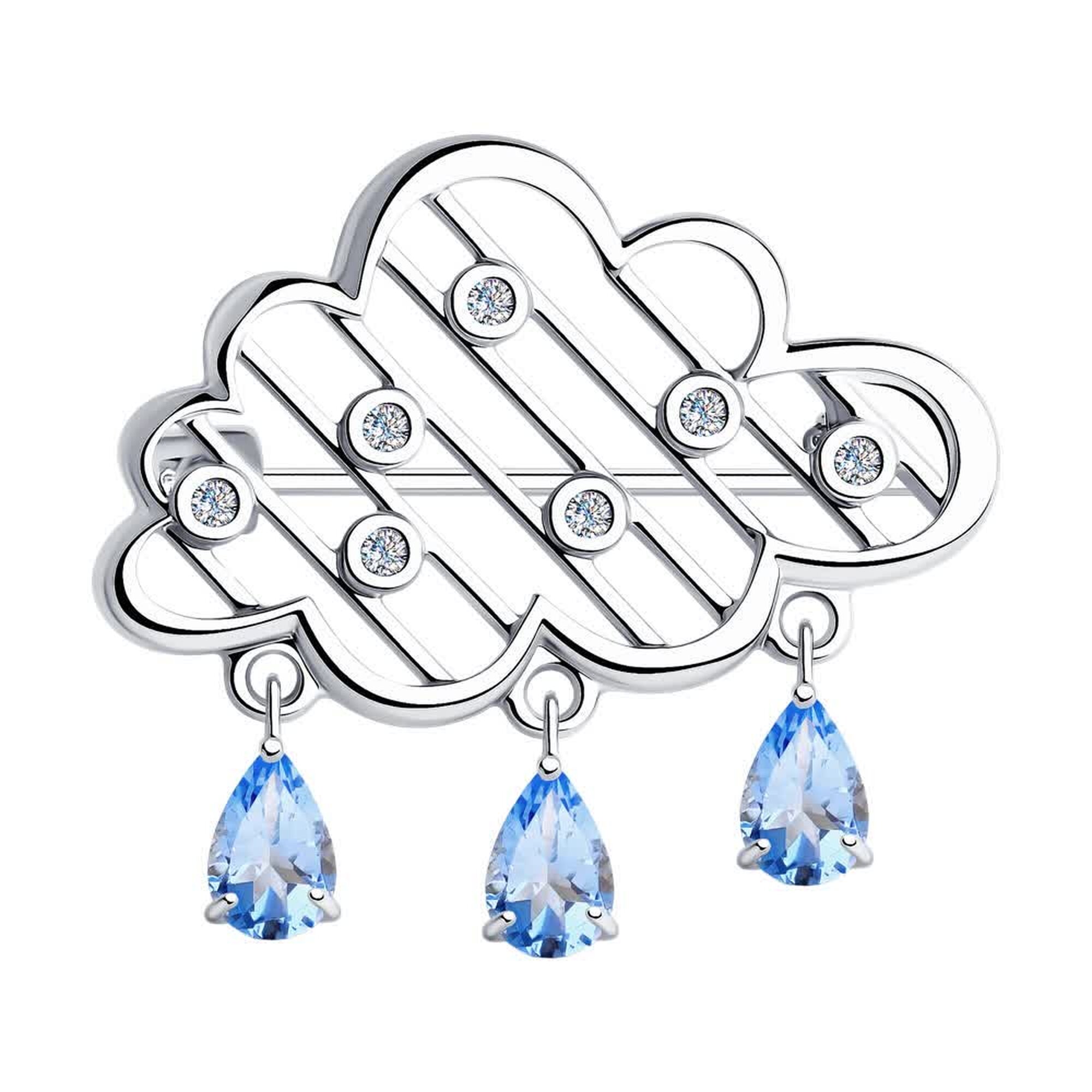 Брошь, серебро, 925 проба, родирование, фианит