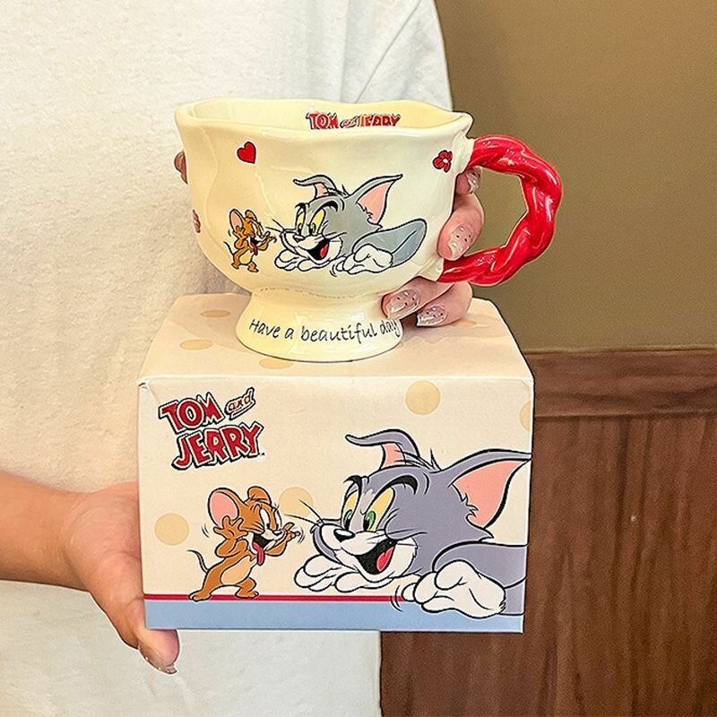 Кружка "Том и Джерри", фарфор, хрусталь, фаянс, керамика, 360мл, красный