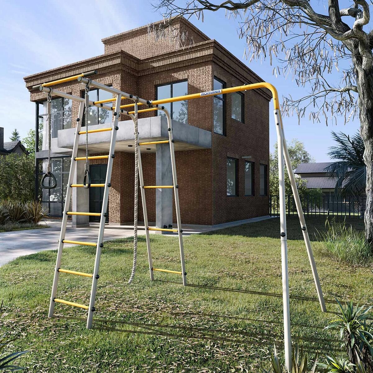 Спортивно-игровой комплекс ROMANA Лесная поляна-3 103.26.05 серый/желтый без качелей