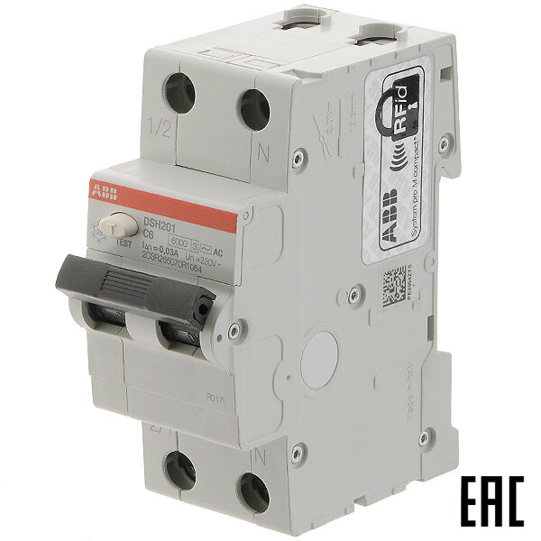 Дифференциальный автомат АВВ DSH201R (тип АС) 6А-30мА 230В 1P+N 4,5кА 2CSR245072R1064 C6 30мA