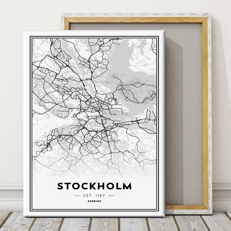 Картина на холсте 40х50 см "Стокгольм. Карта города", на стену для интерьера