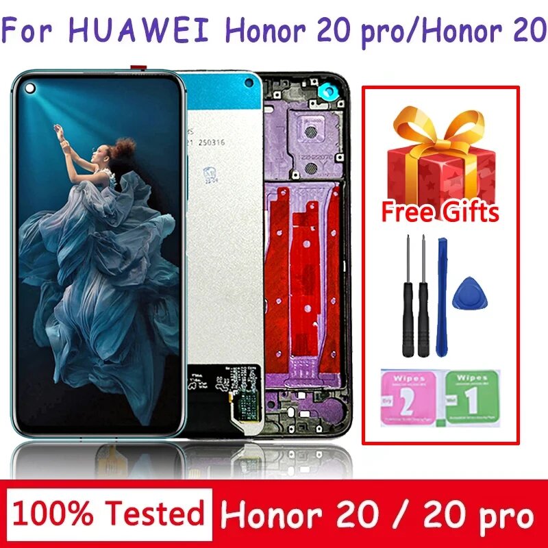 6,26 "Новый ЖК-дисплей Honor 20 для Huawei Honor 20 YAL-L21 ЖК-дисплей с дигитайзером сенсорного экрана, замена для Huawei Honor 20 Pro YAL-L41 ЖК-дисплей honor 20 no frame
