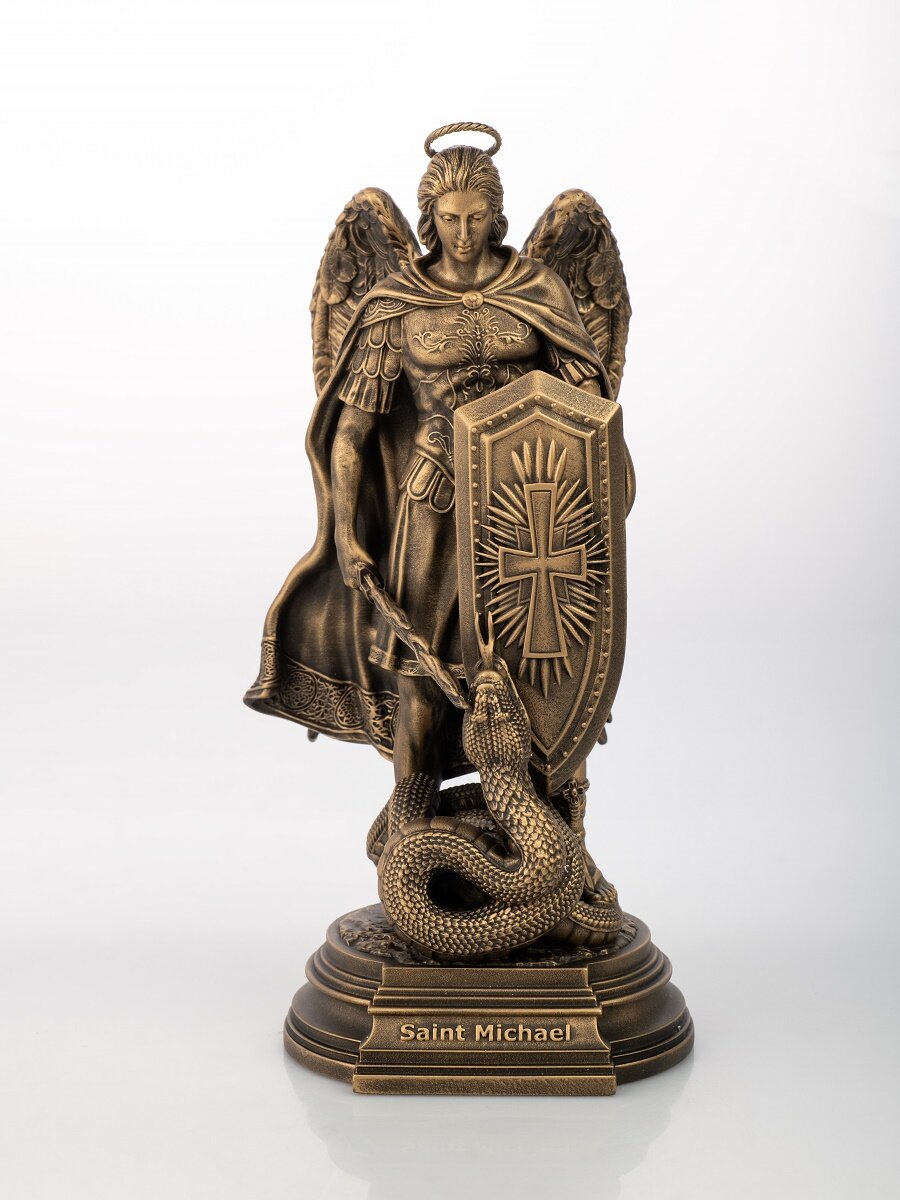 Статуэтка Архангел Михаил, литьевой мрамор, 23см, цвет патина бронза