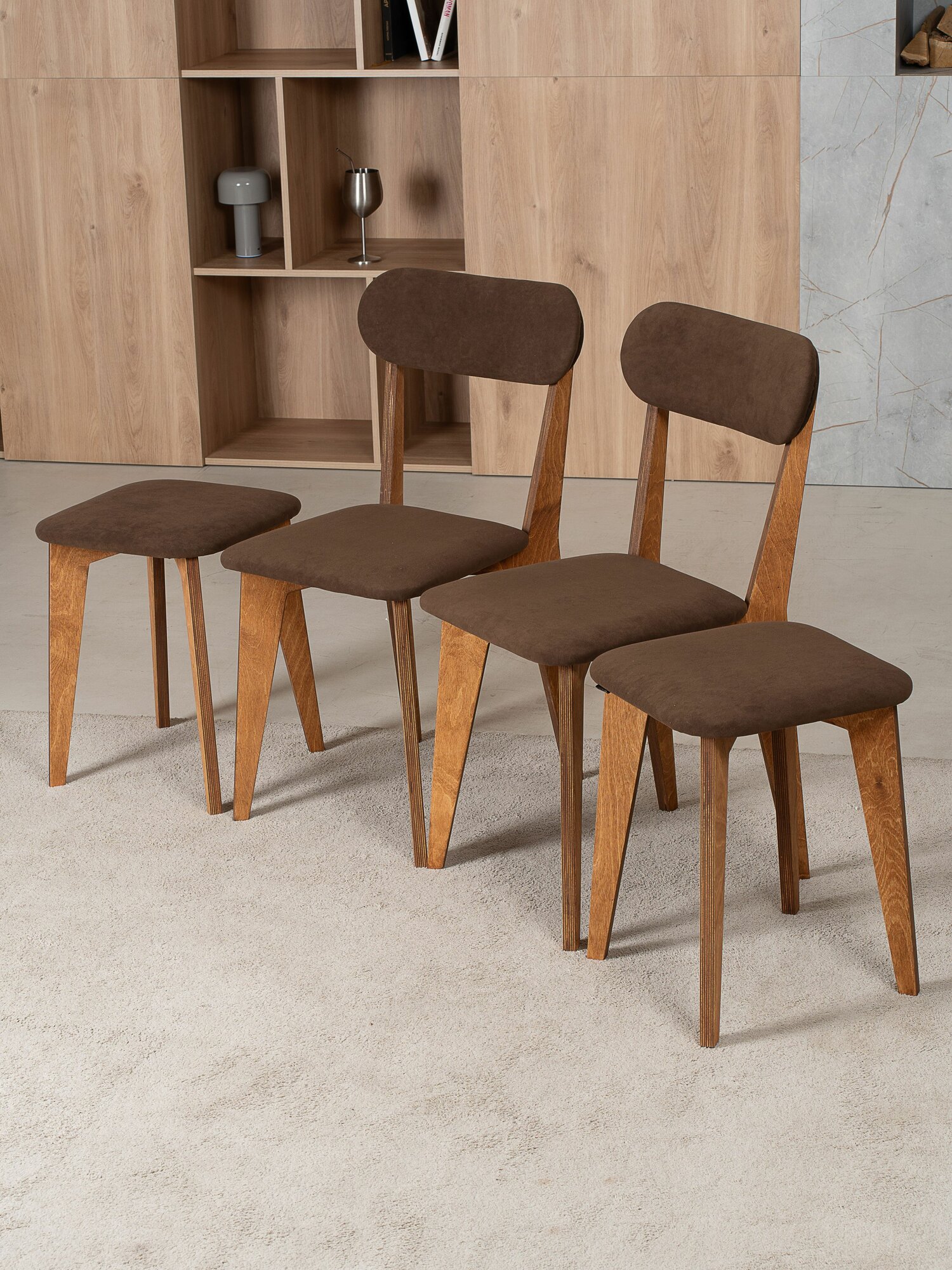 Комплект для кухни 2 стула и 2 табурета, стул со спинкой, табурет мягкий, деревянный, кухонный