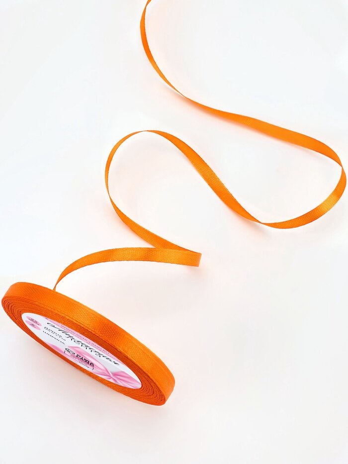 Ленточка для подарков / шитья, лента для рукоделия / для бантов атласная, 6 мм х 23 +- 1 м, цвет ярко-оранжевый №24