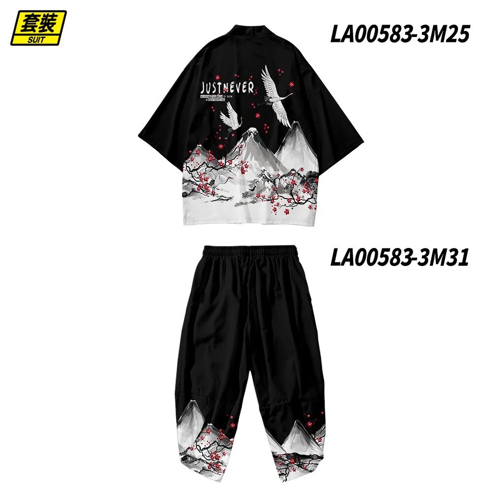 Мужской ретро юката NIUNIUSHOW из вискозы и полиэстера Черный, М, suit 11