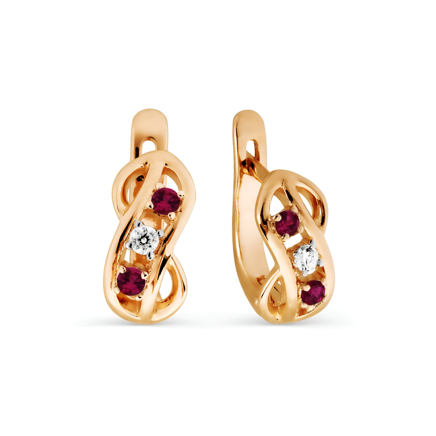 Серьги, красное золото, 585 проба, фианит