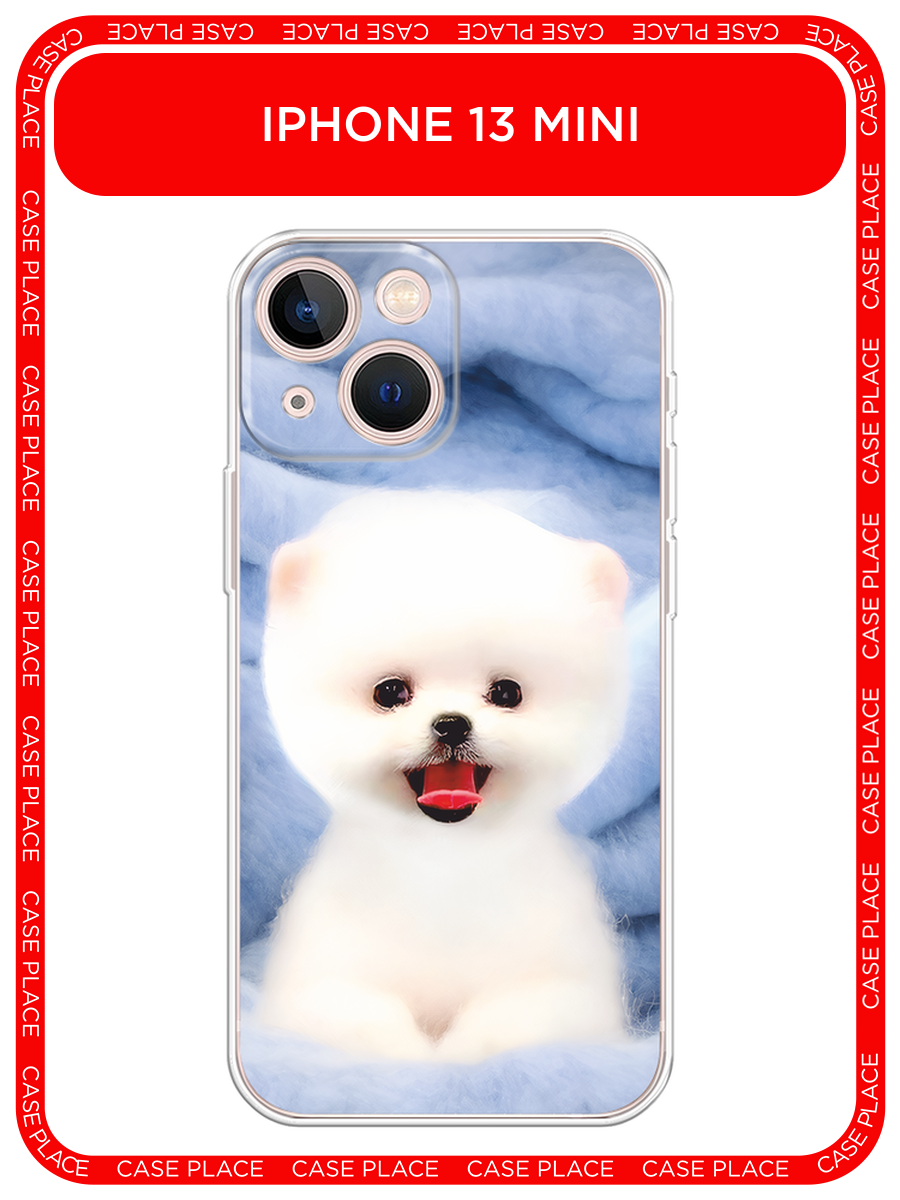 Чехол на Apple iPhone 13 mini / Айфон 13 мини с принтом Белый пёсик