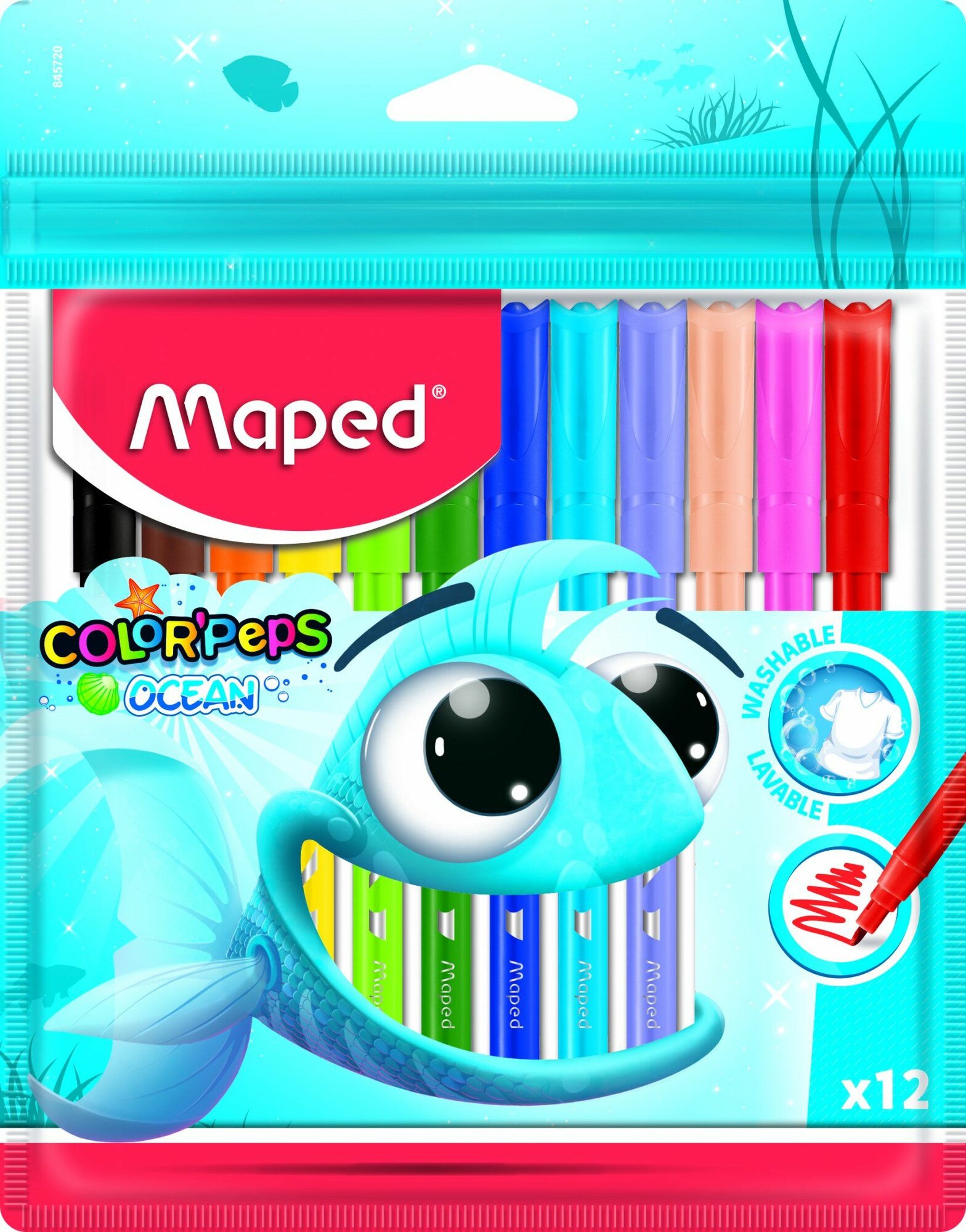Фломастеры MAPED "COLOR'PEPS OCEAN", 12 цветов, для рисования, на водной основе, вентилируемый колпачок