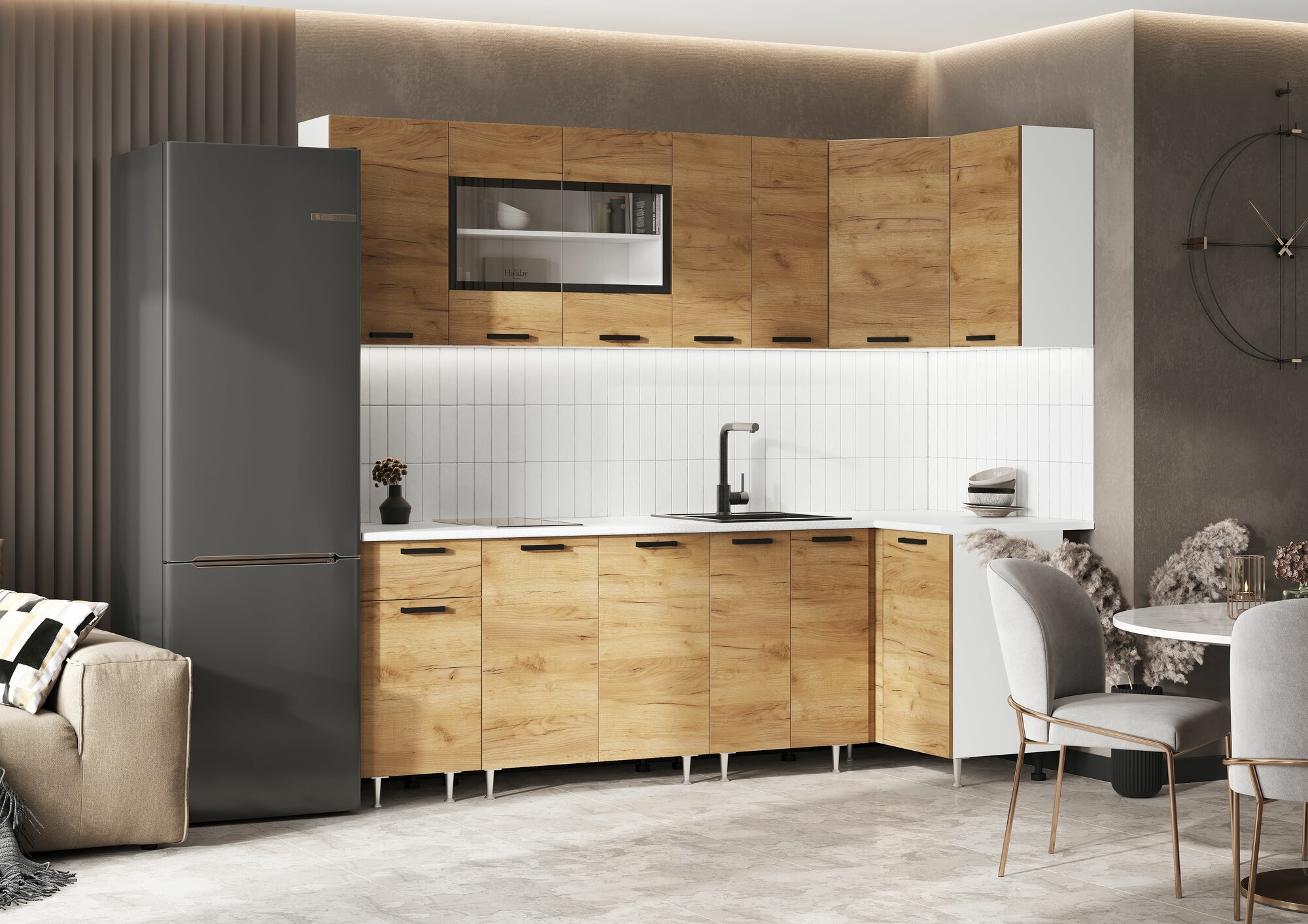 ЛДСП Кухня Рио NEW 2,4х1,0м (Дуб Крафт (Антарес)) (Миф)