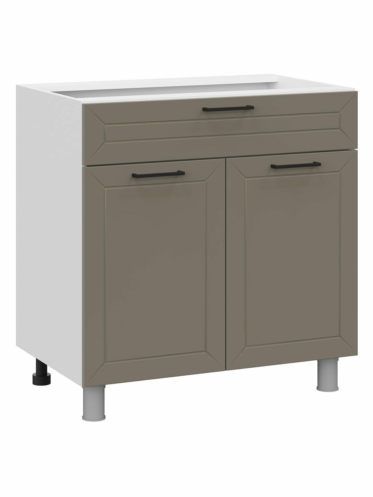 Кухонный модуль напольный, стол Сектор с полками, с ящиками, с доводчиками, 80х50.6х82.4 см, Белый / Базальт