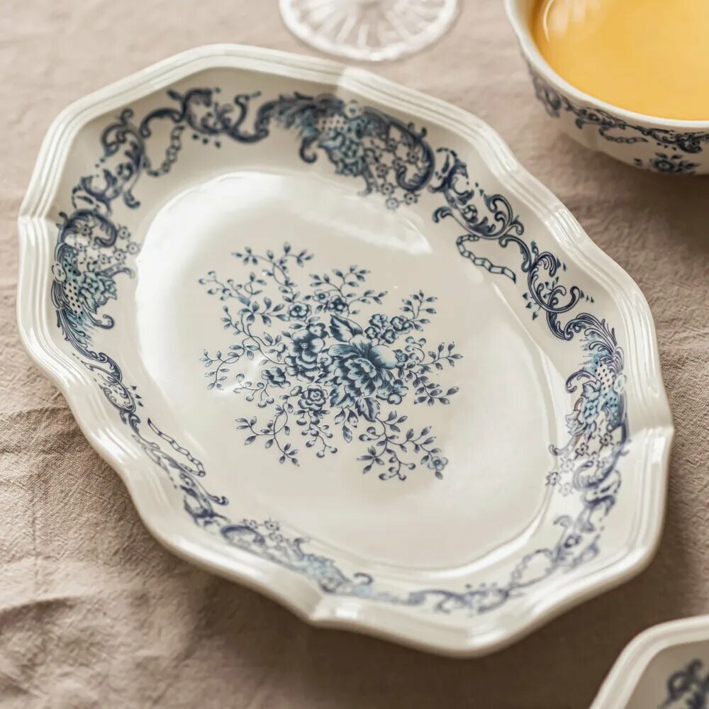 Тарелка керамическая овальная 30,5*20,5см с рисунком, винтаж