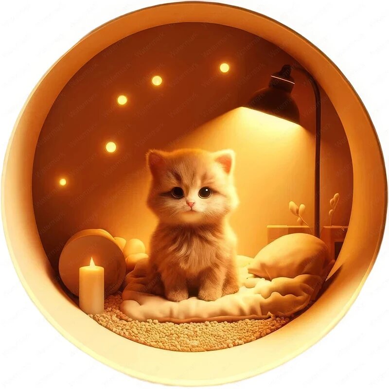 3D наклейка на стену "Котик в домике", QT640-D, 15см