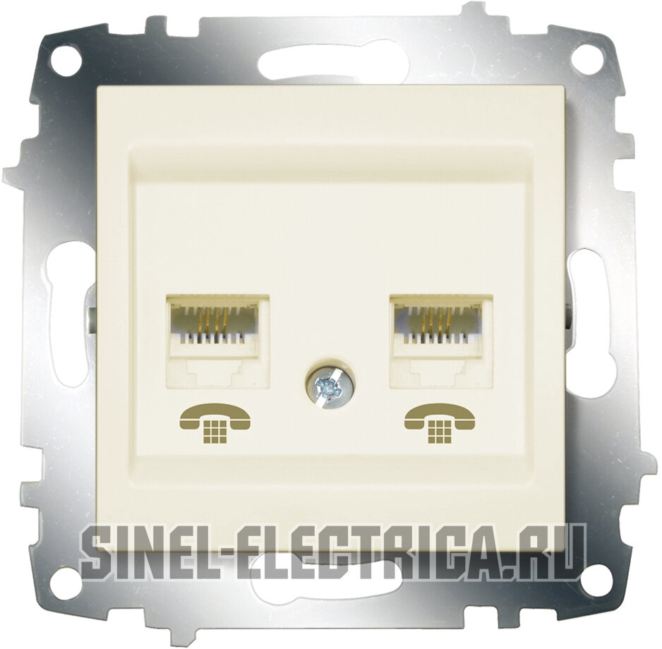 Розетка телефонная двойная 2хRJ11 ABB Cosmo кремовая 619-010300-222