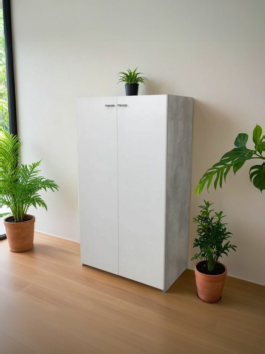 Комод универсальный "Смайл", ЛДСП, цвет Бетон/Белый Шагрень, с полками , с доводчиком, регулируемые опоры, 62х35х112см