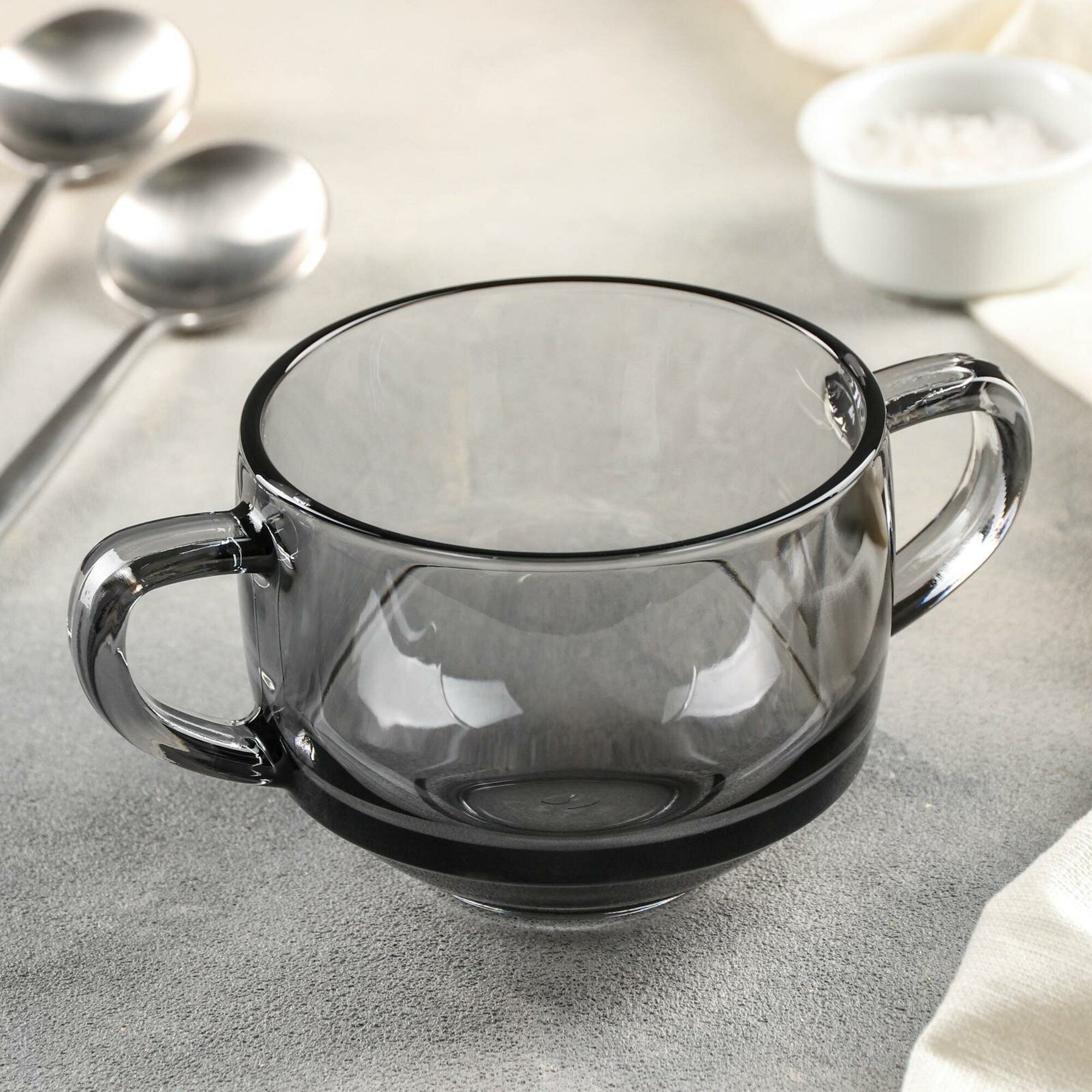 Супница Paşabahçe «Грей», 480 мл, стекло, с ручками, цвет серый