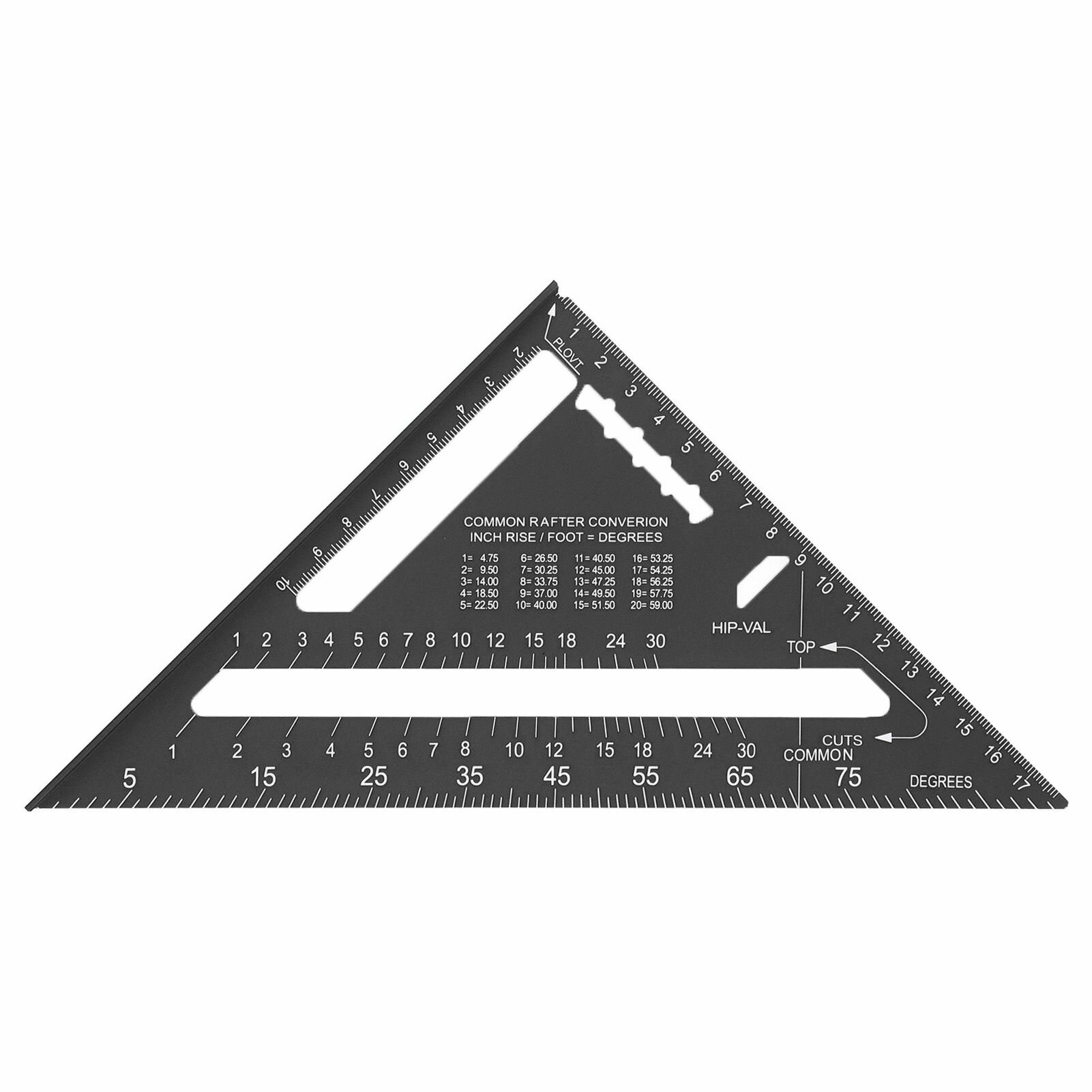 7" стропильный квадрат, черный, двойная шкала 45 /90