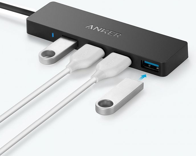 Концентратор Anker ультратонкий 4-портовый, USB 3.0, 5 Гбит/с, А7516 (без поддержки зарядки)