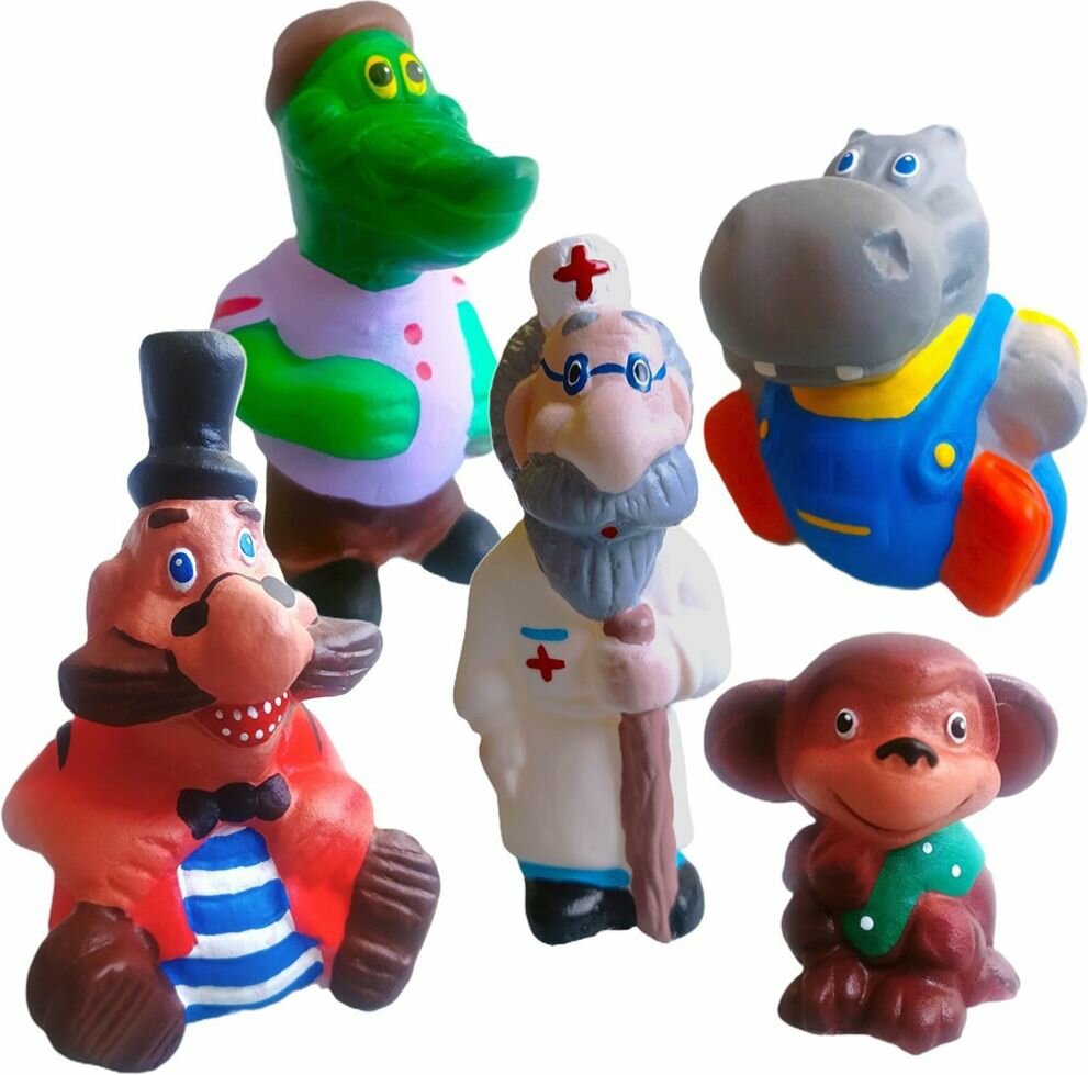 Набор детских резиновых игрушек "Айболит" для купания в ванной и сюжетно-ролевых игр, развивающая водная игрушка для малышей, 5 фигурок