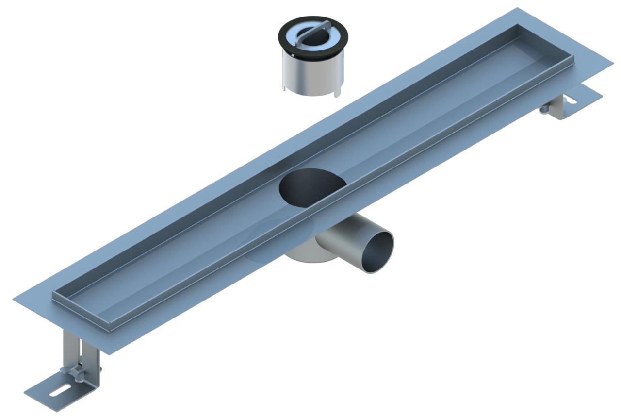 Душевой лоток (трап) A-Stal водоотводный из нержавеющей стали 600х82мм с горизонтальным выпуском 50 мм. с фланцем решеткой "Волна"