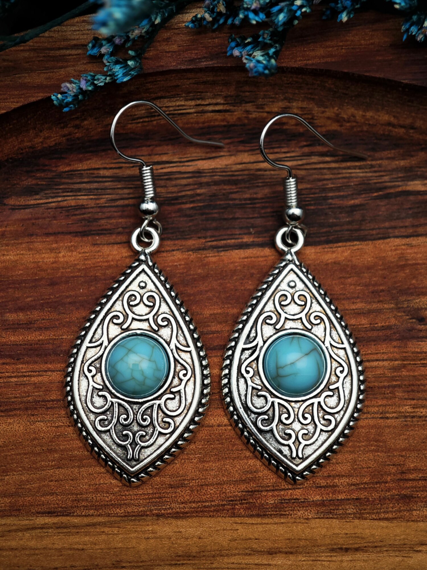 Серьги, бирюза синтетическая, эмаль