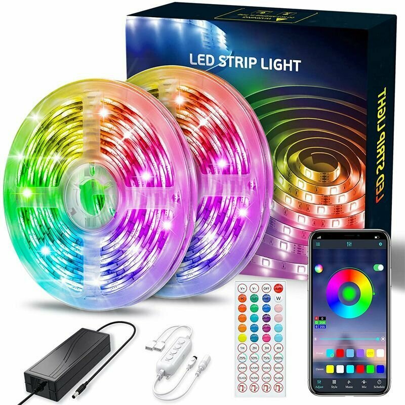 LED RGB Светодиодная лента Light многоцветная с пультом, 15 метров, Bluetooth, IP20, SMD5050, для интерьера / кухни -jua