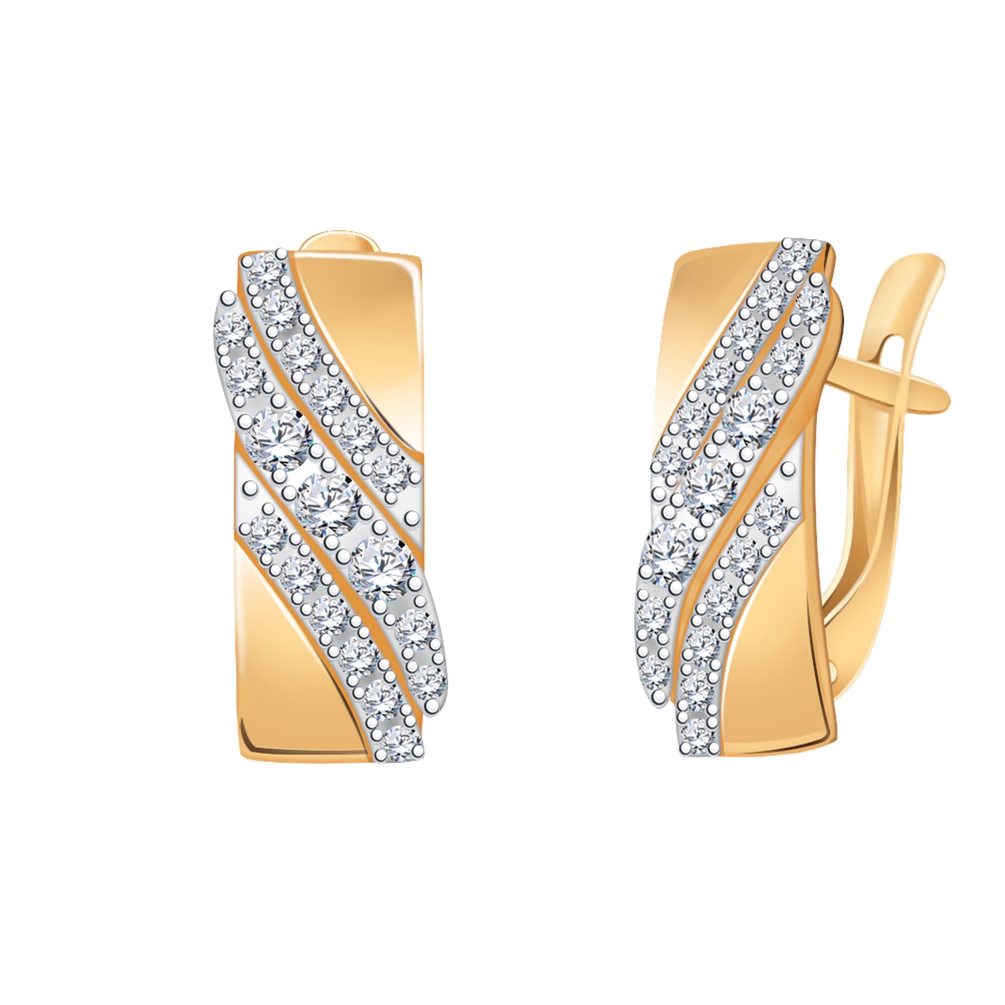 Серьги, красное золото, 585 проба, фианит