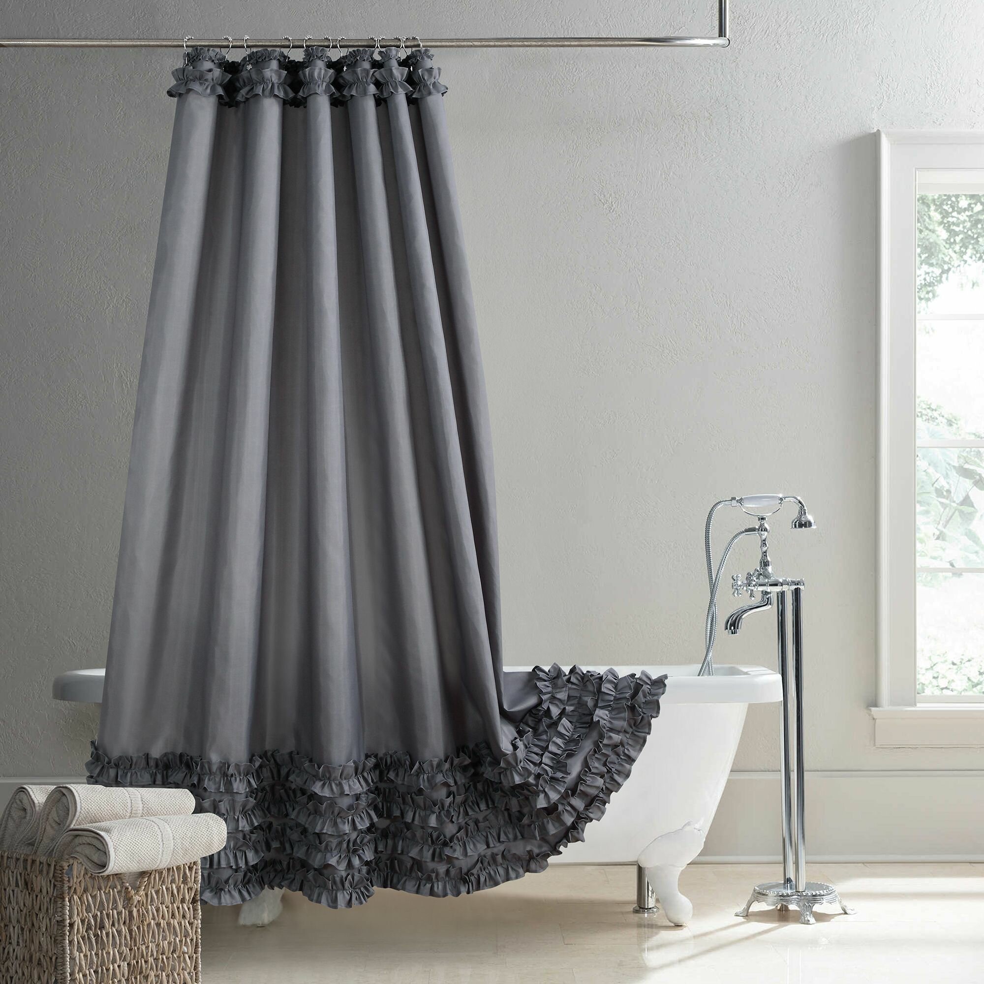 Штора для ванной комнаты DS BATH Штора для душа с рюшами 160х180 см серая